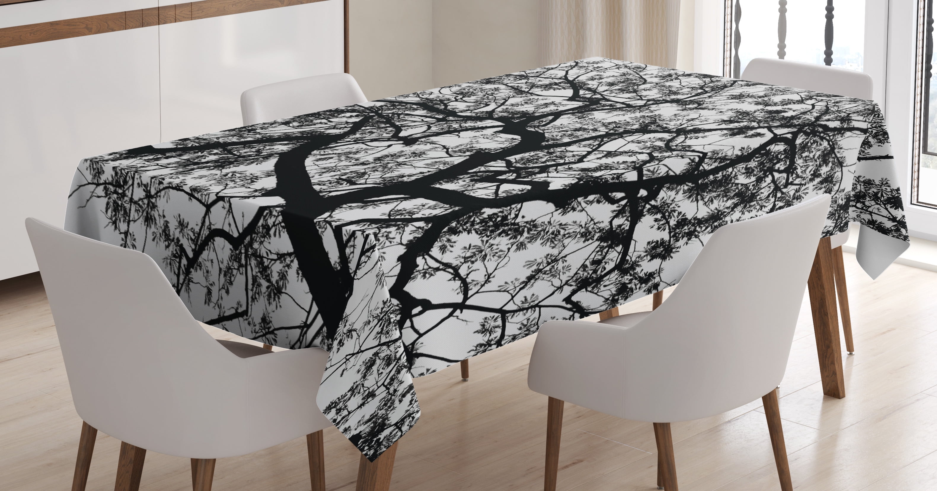 Ambesonne Nature Tablecloth Rectangular Table Cover, Spooky Black Tree ...