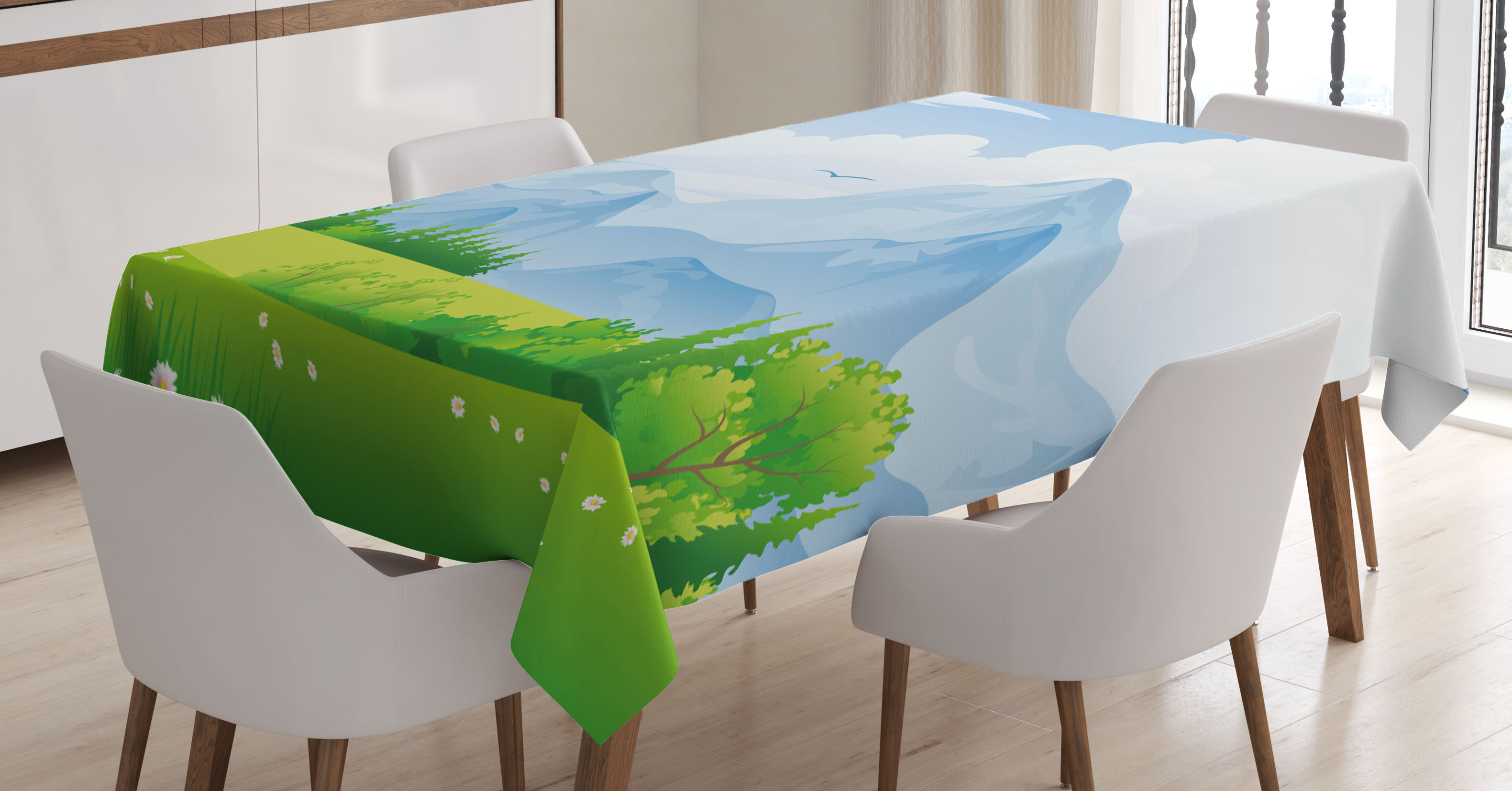 Ambesonne Nature Tablecloth Rectangular Table Cover, Summer Meadow with ...