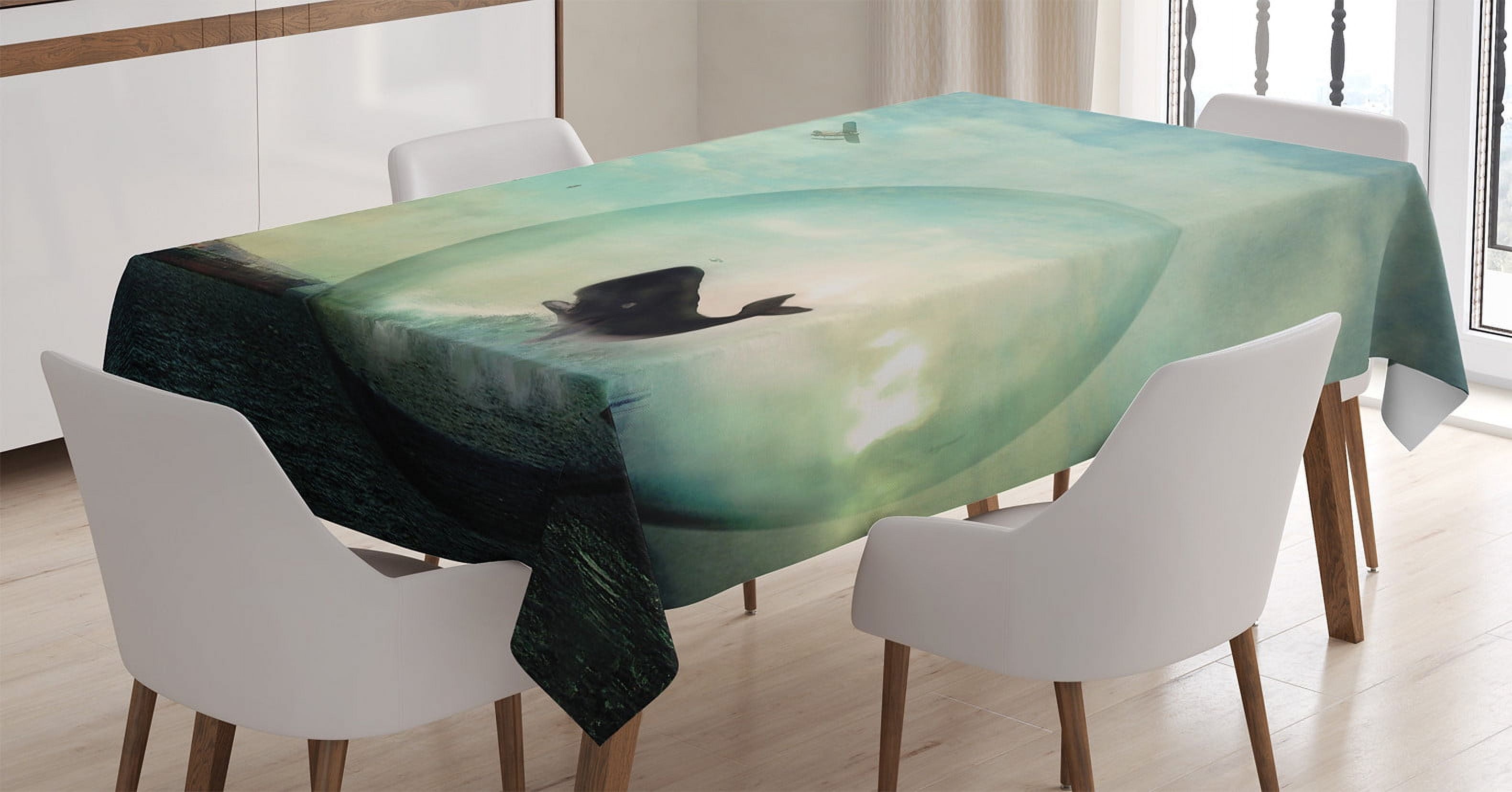 Ambesonne Nature Tablecloth Rectangular Table Cover, Whales and ...