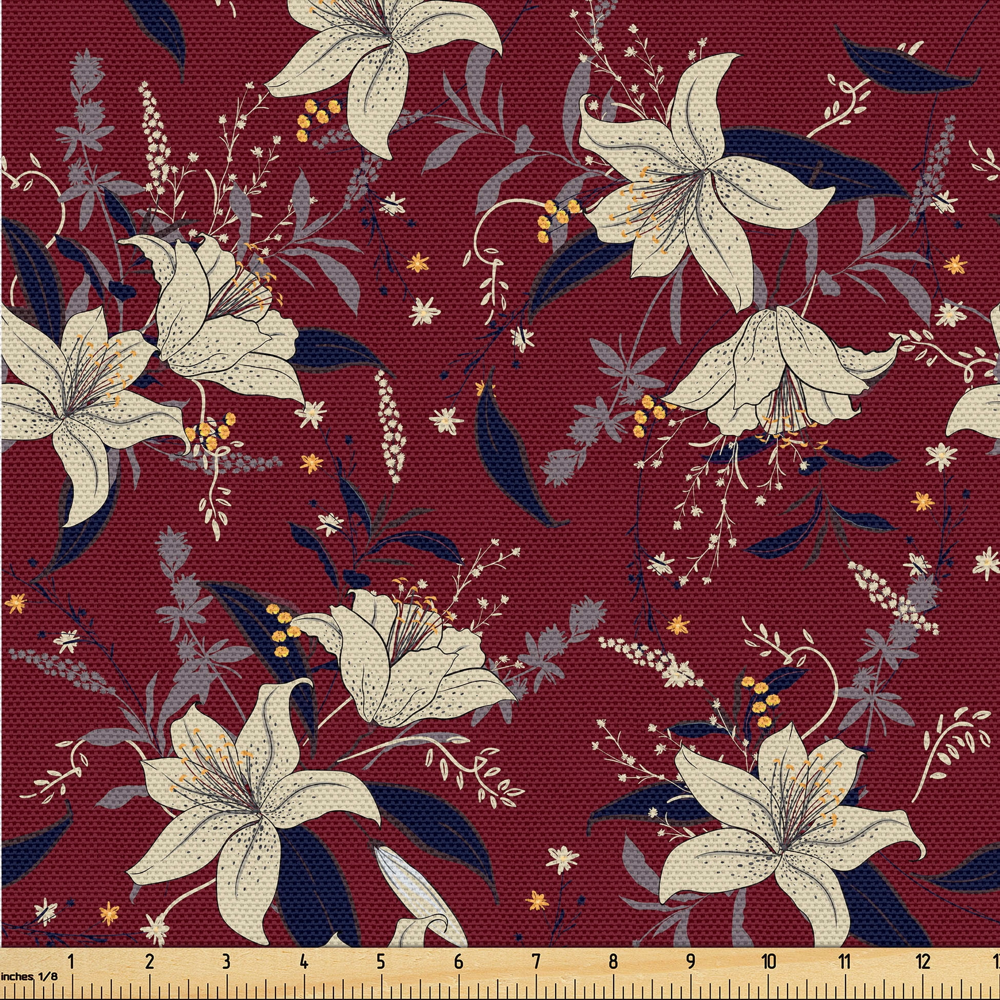 Ambesonne Nature Themed Fabric by the Yard Upholstery, Floral Romance Vibes, 1 Yard, Ruby ...