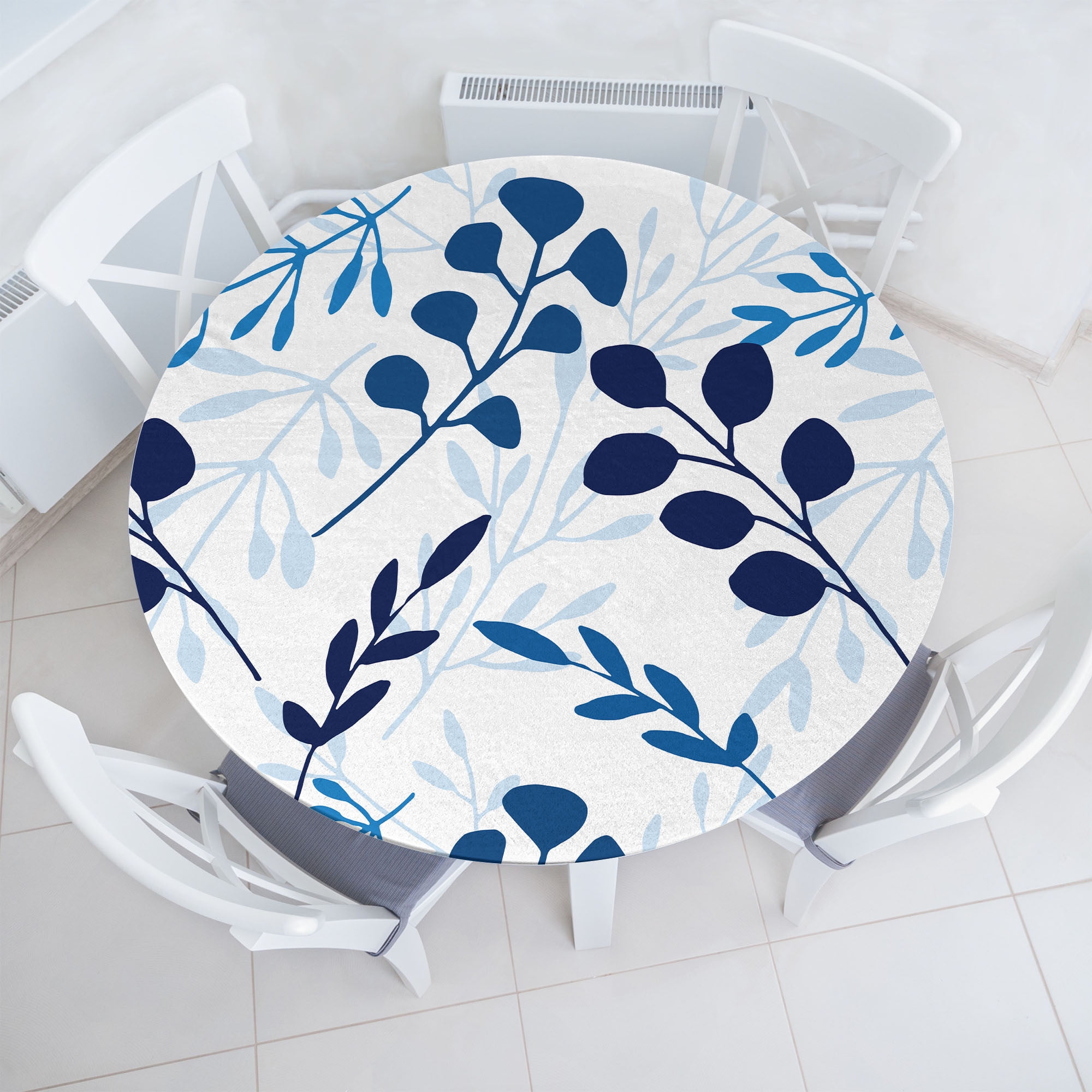 Ambesonne Nature Themed Fitted Round Tablecloth, Modern Leaves Meadow ...