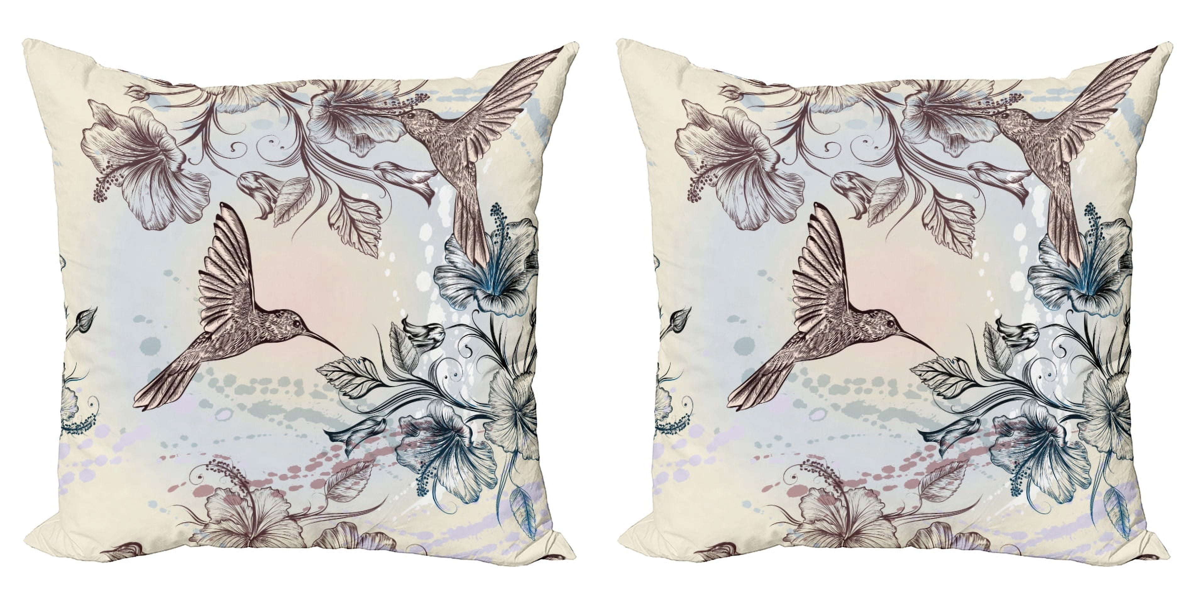 Ambesonne Nature Throw Pillow Cover 2 Pack, Birds Hibiscus Flowers, 16 ...
