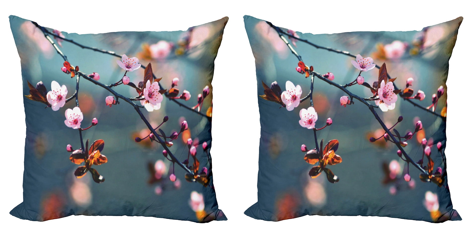 Ambesonne Nature Throw Pillow Cover 2 Pack, Blooming Sakura Flowers, 18 ...