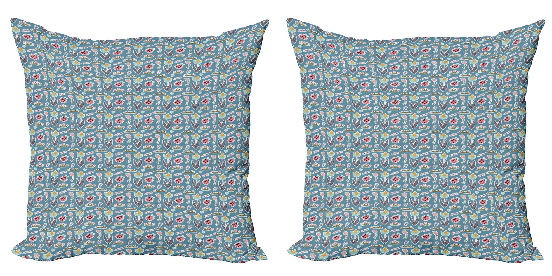 Ambesonne Nature Throw Pillow Cover 2 Pack, Doodle Forest Flowers, 24 ...