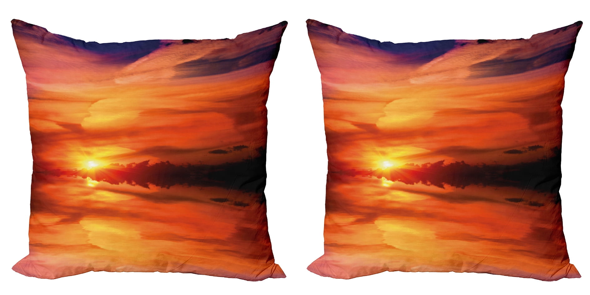 Ambesonne Nature Throw Pillow Cover 2 Pack, Dramatic Sunset Lake, 18 ...