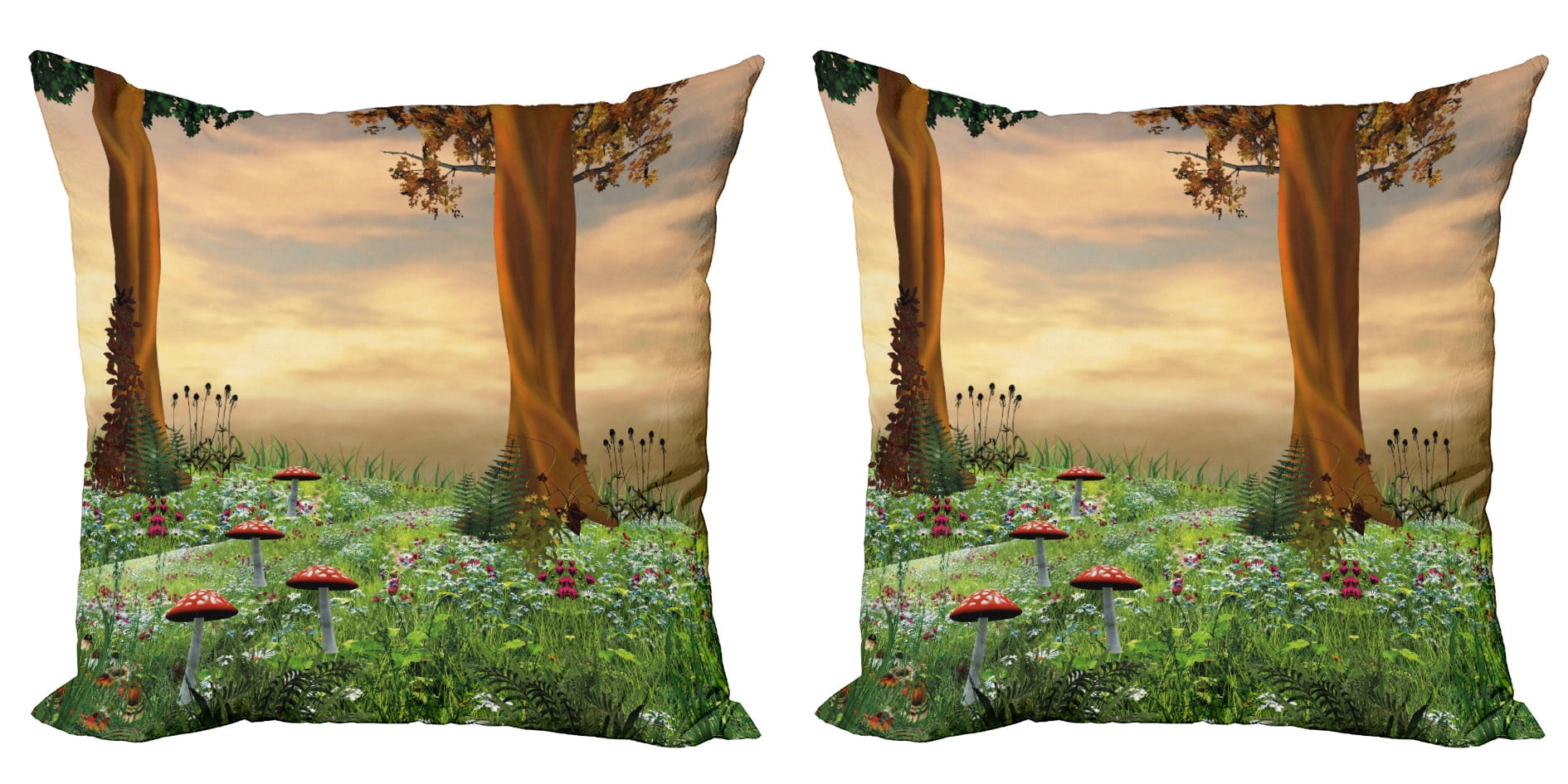 Ambesonne Nature Throw Pillow Cover 2 Pack, Enchanted Woods Sunset, 16 ...