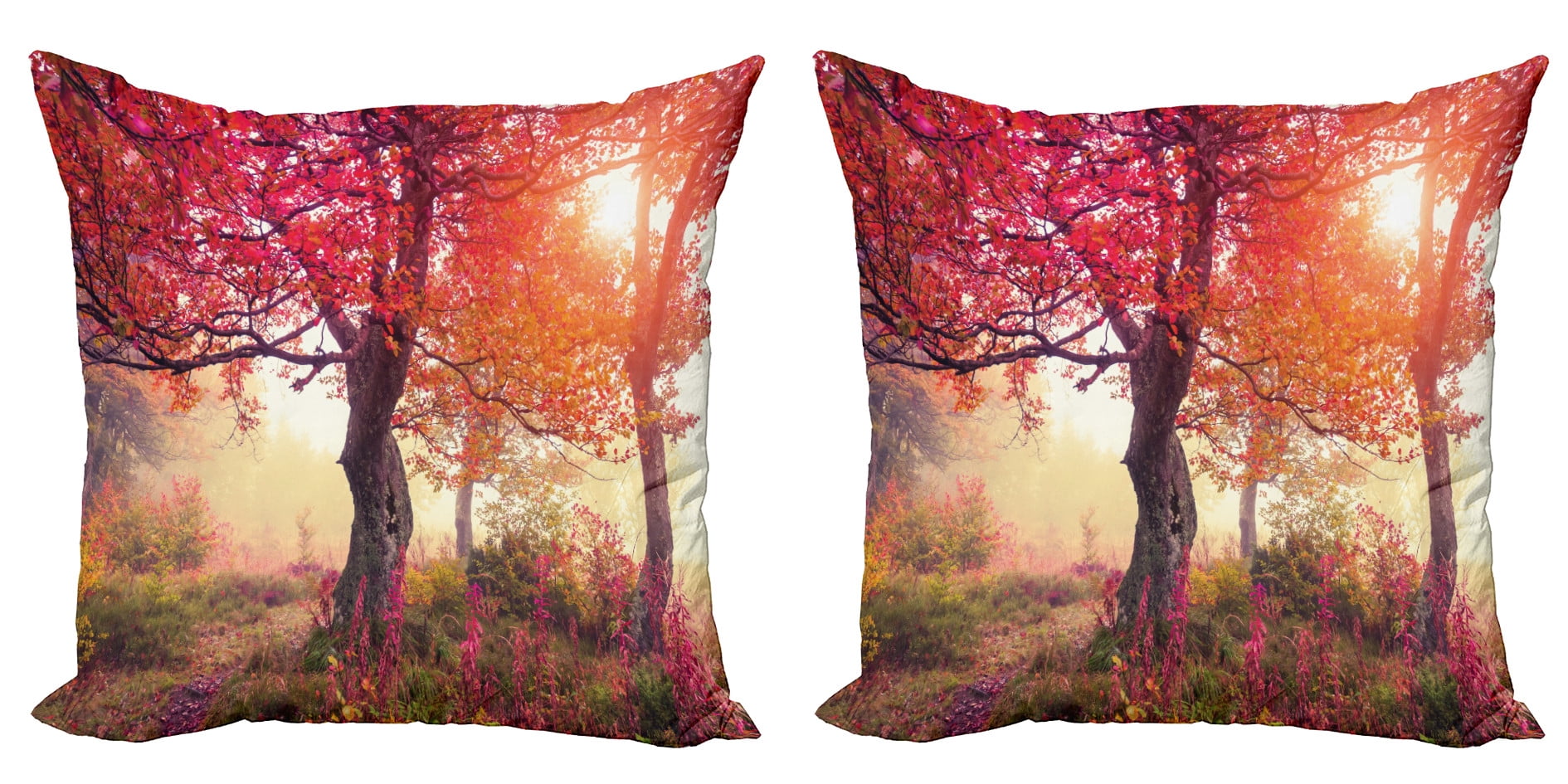 Ambesonne Nature Throw Pillow Cover 2 Pack, Flowers in Park Fall, 18 ...