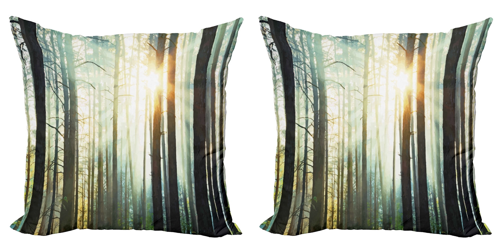 Ambesonne Nature Throw Pillow Cover 2 Pack, Foggy Forest Woods, 16 ...