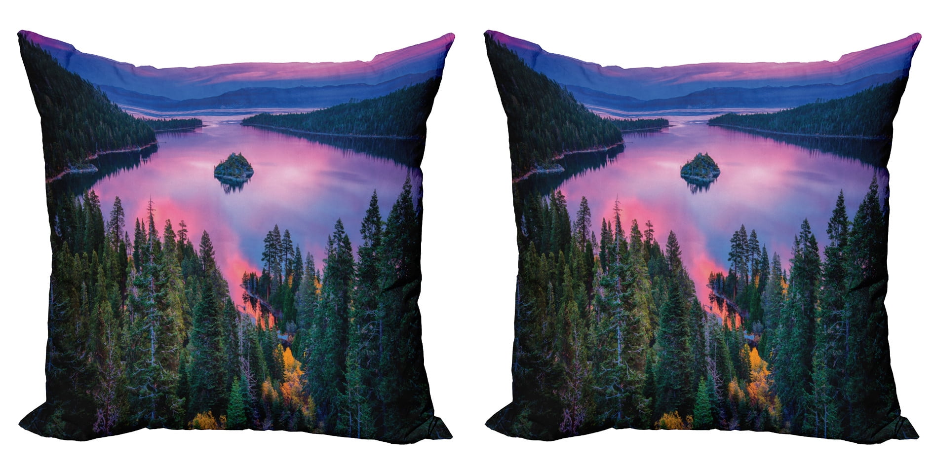Ambesonne Nature Throw Pillow Cover 2 Pack, Forest and Lake View, 20 ...