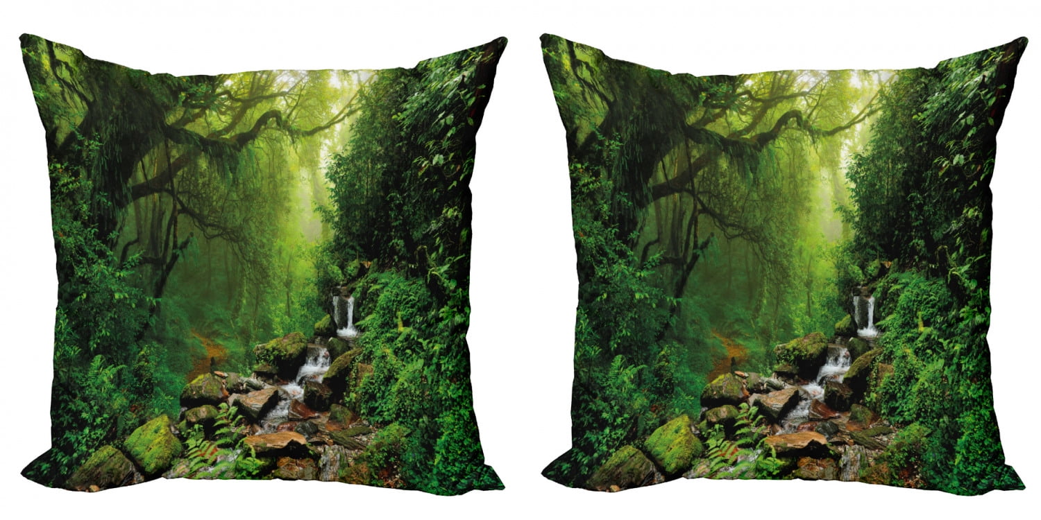 Ambesonne Nature Throw Pillow Cover 2 Pack, Idyllic Forest Design, 16 ...