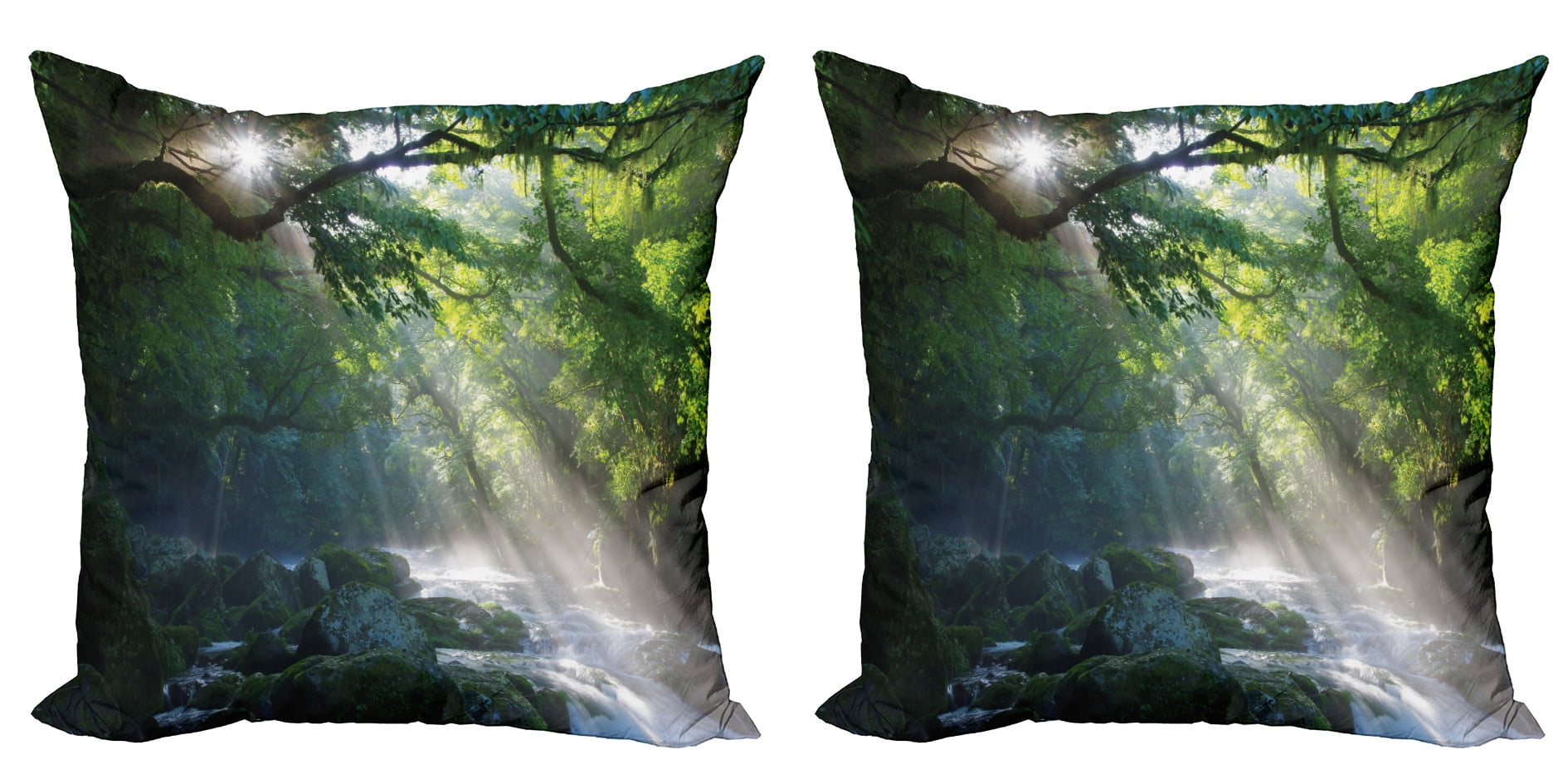 Ambesonne Nature Throw Pillow Cover 2 Pack, Jungle Sunlight Trees, 18 ...