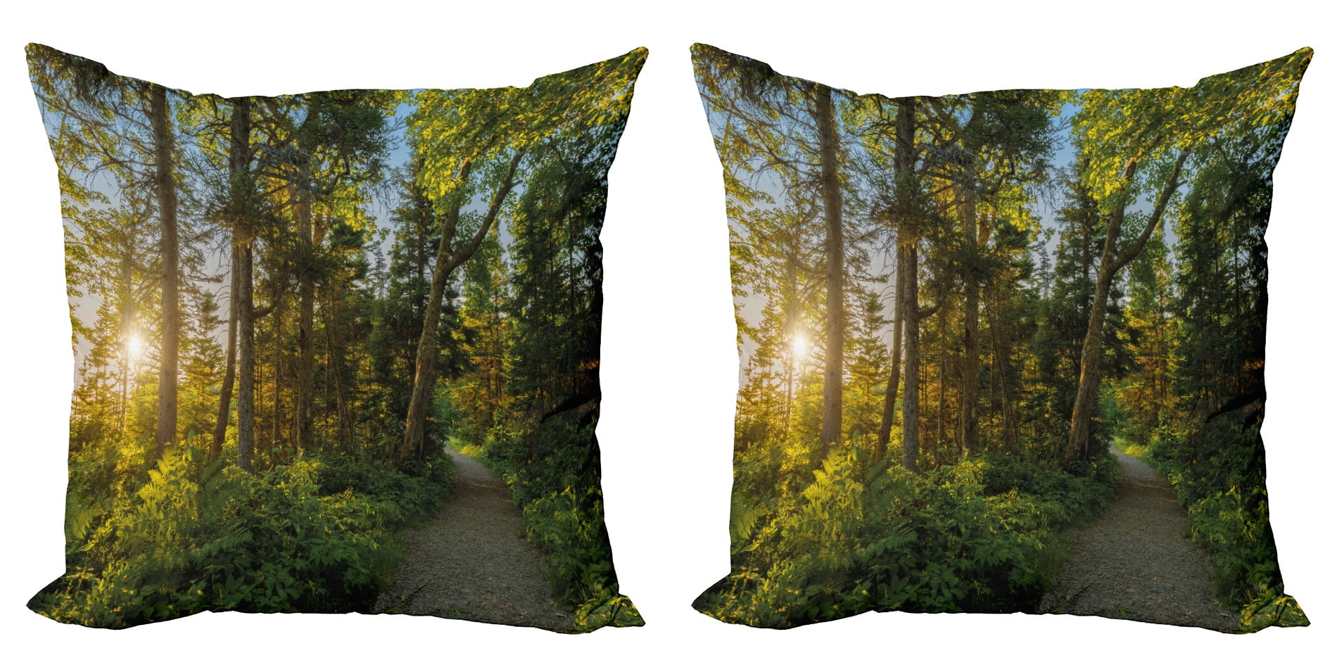 Ambesonne Nature Throw Pillow Cover 2 Pack, National Park Trees Path ...