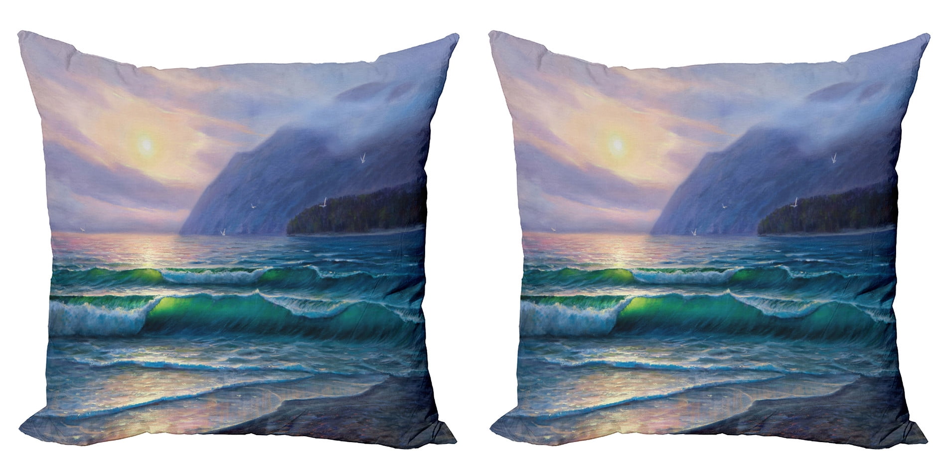 Ambesonne Nature Throw Pillow Cover 2 Pack, Ocean Morning Mountain, 24 ...