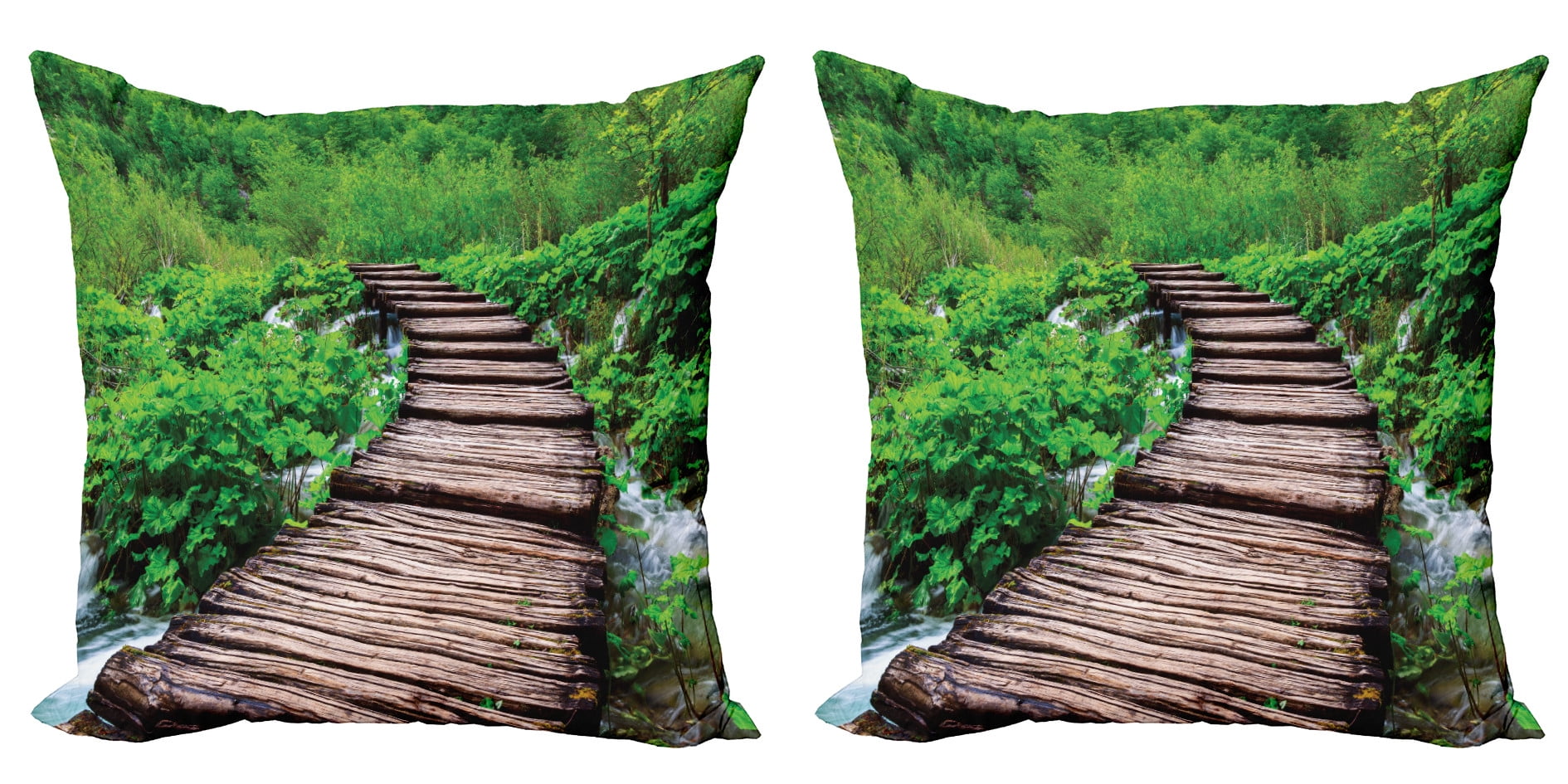Ambesonne Nature Throw Pillow Cover 2 Pack, Pathway Stream Jungle Print ...