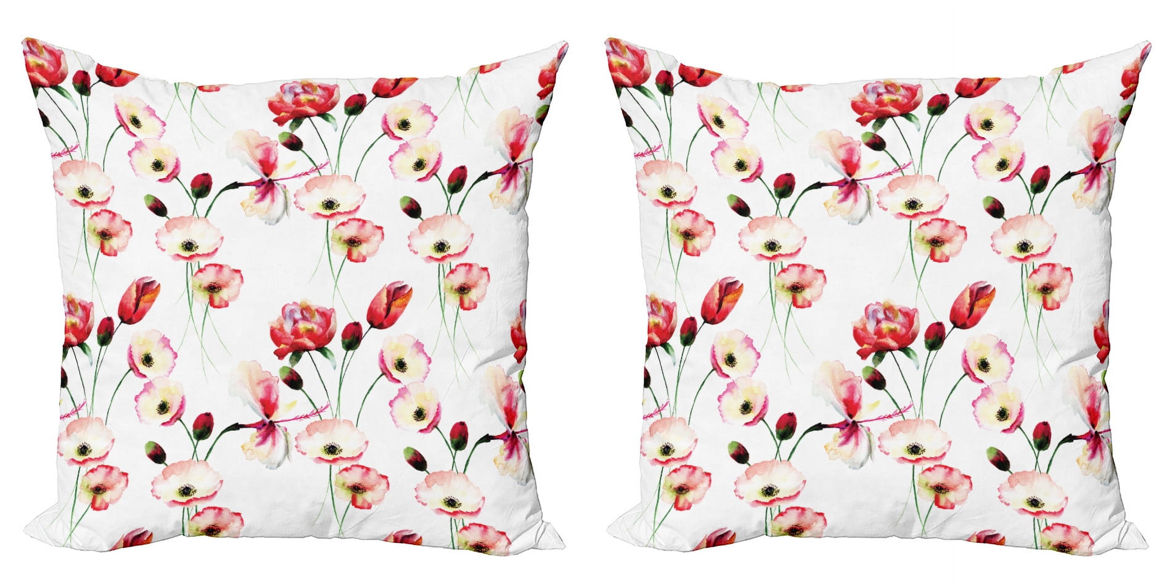 Ambesonne Nature Throw Pillow Cover 2 Pack, Poppy Flowers Branches, 16 ...