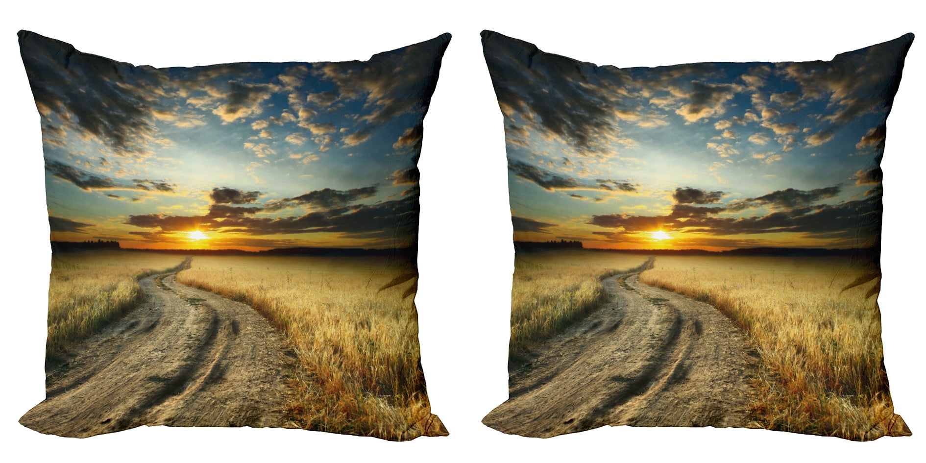 Ambesonne Nature Throw Pillow Cover 2 Pack, Road Field with Ripe, 16 ...