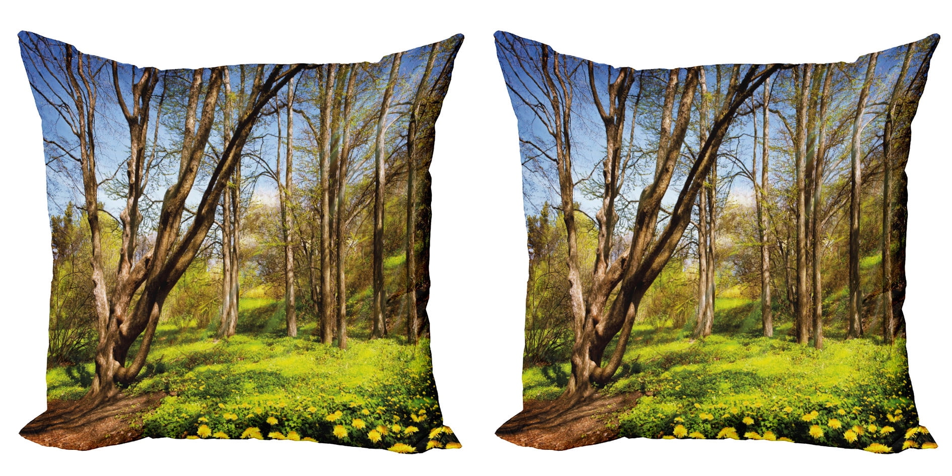 Ambesonne Nature Throw Pillow Cover 2 Pack, Spring Forest Flowers, 20 ...