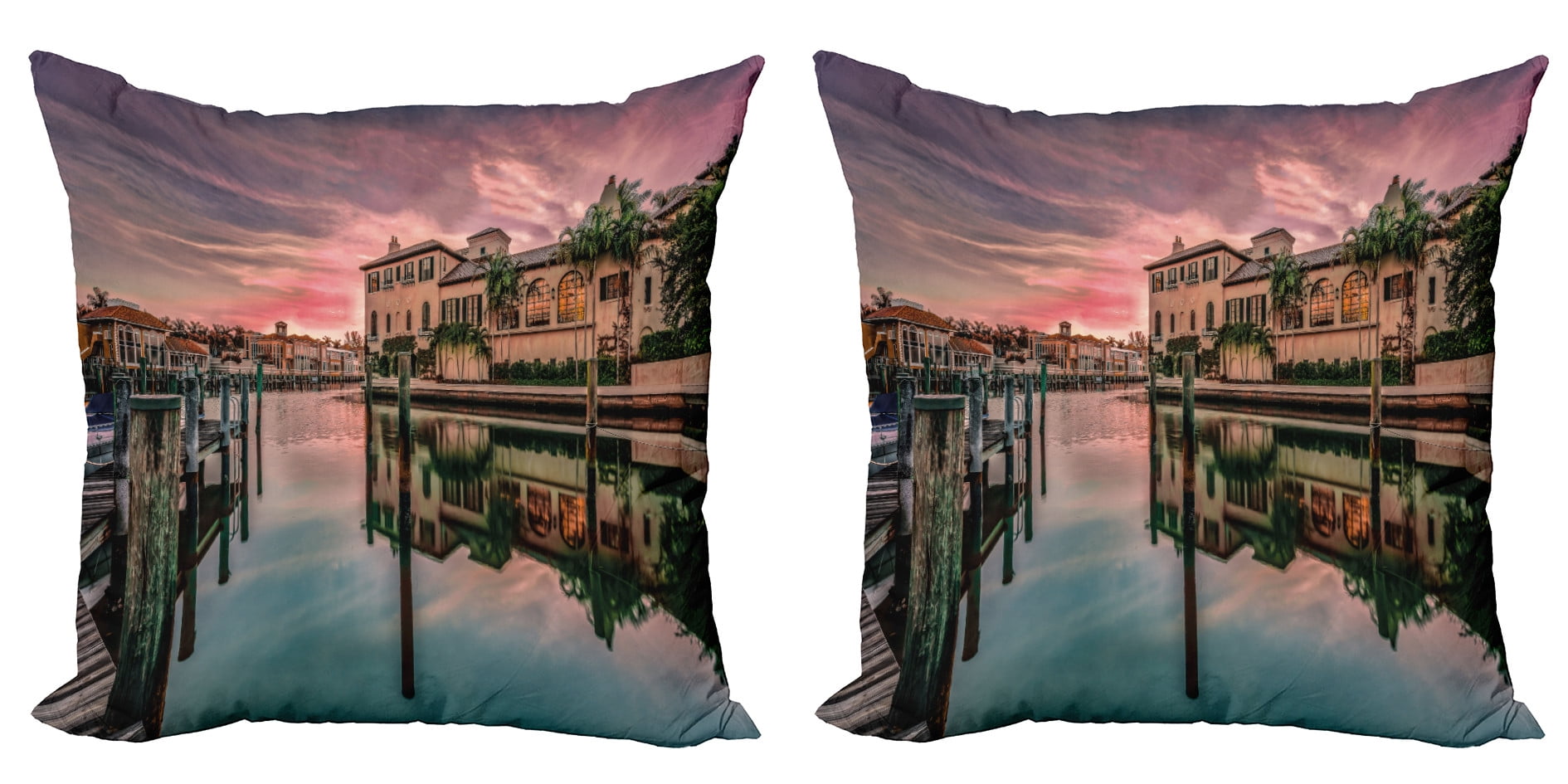 Ambesonne Nature Throw Pillow Cover 2 Pack, Sunrise River Nautical, 16 ...