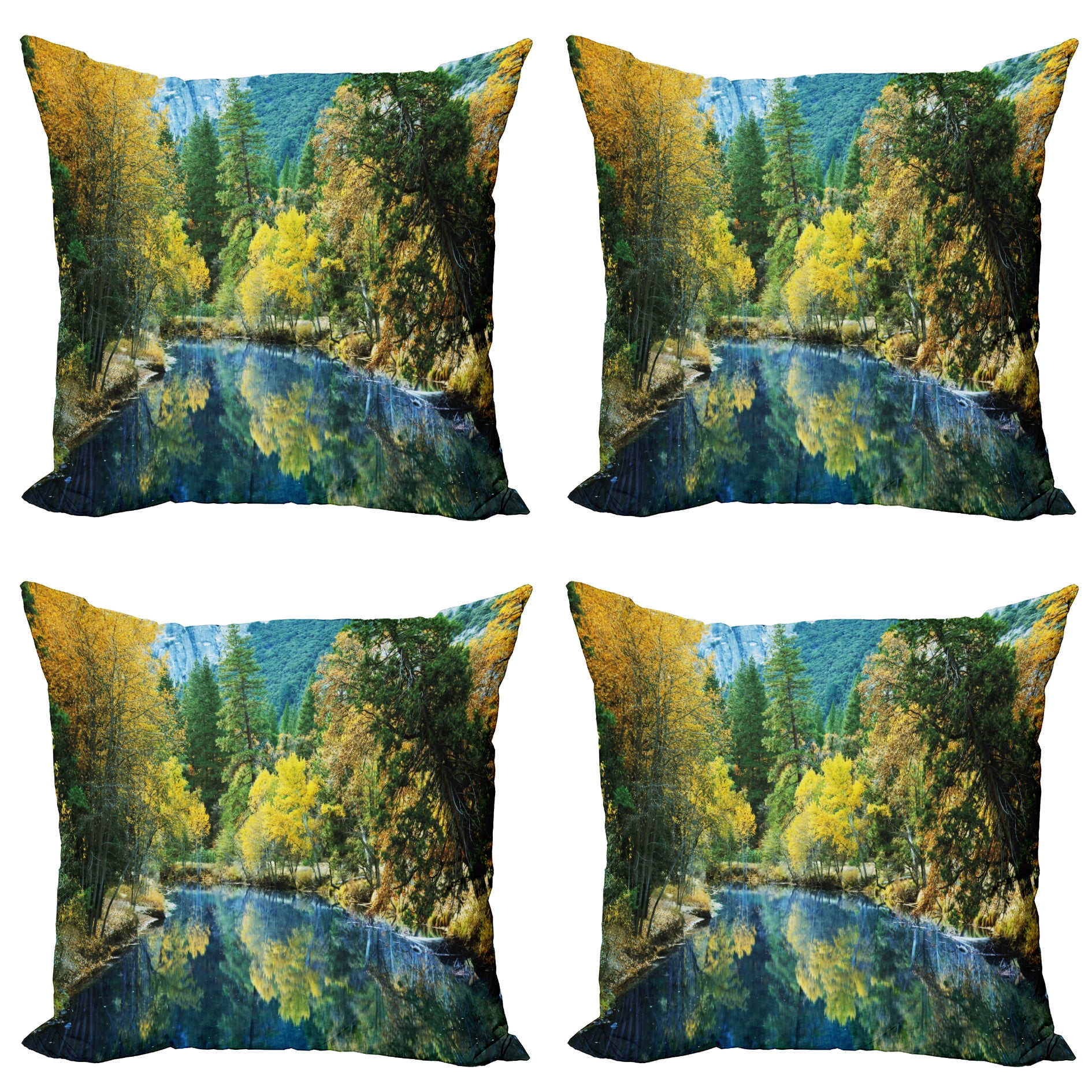 Ambesonne Nature Throw Pillow Cover 4 Pack, Autumn Forest Landscape, 20 ...