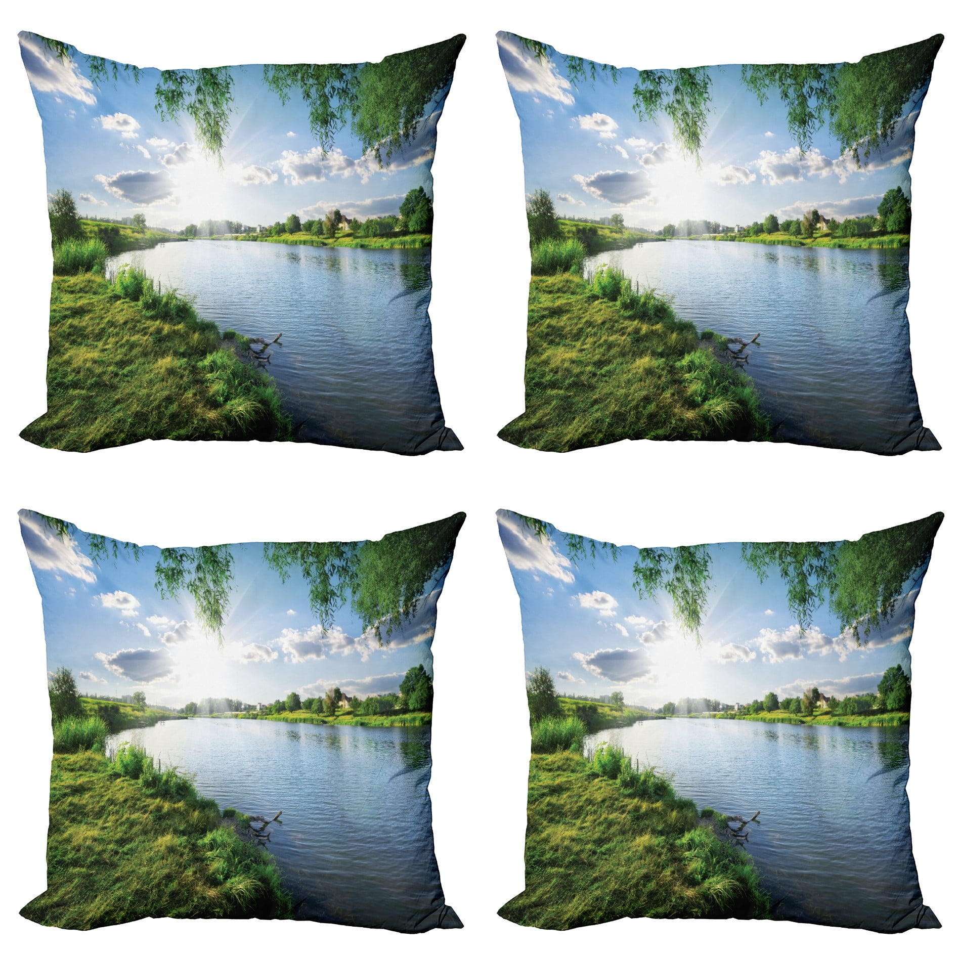 Ambesonne Nature Throw Pillow Cover 4 Pack, Calm River in Summer, 18 ...