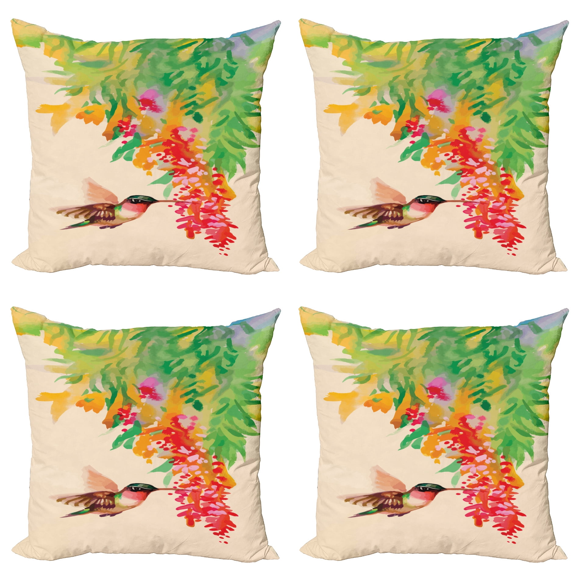 Ambesonne Nature Throw Pillow Cover 4 Pack, Colibri Exotic Tree, 16 ...