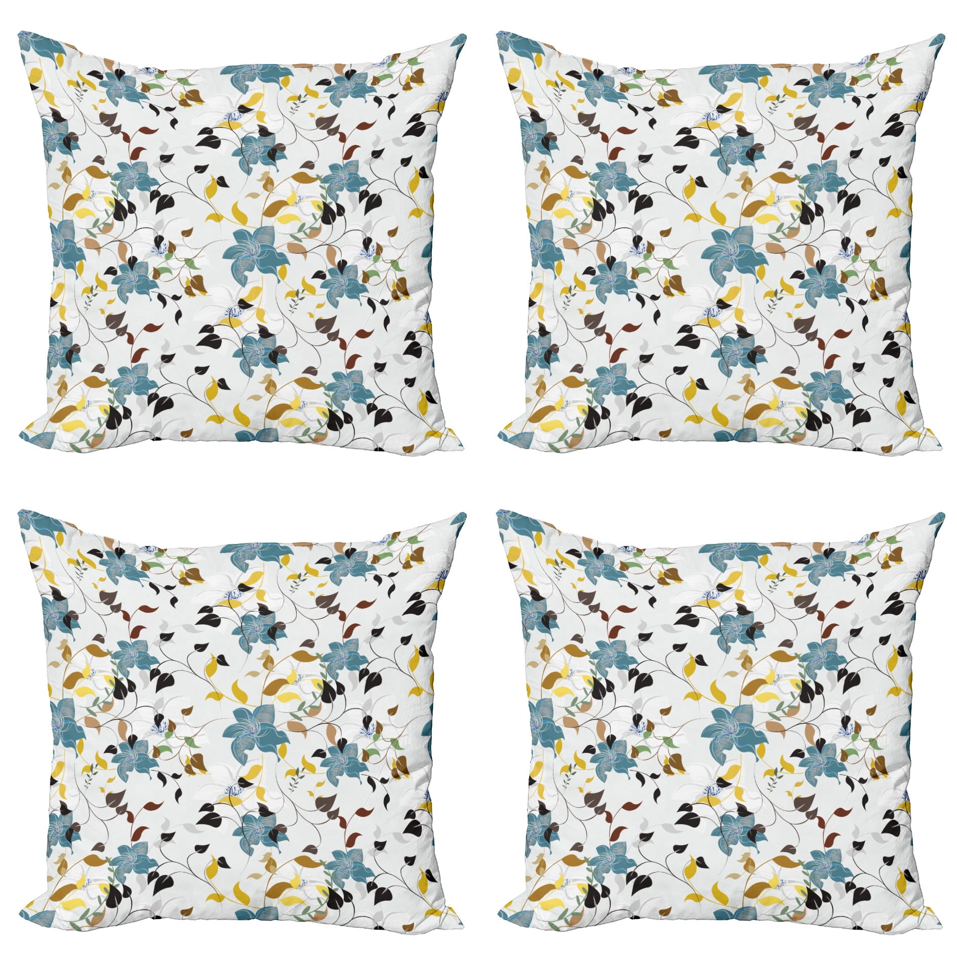 Ambesonne Nature Throw Pillow Cover 4 Pack, Colorful Flowers Leaf, 24 ...
