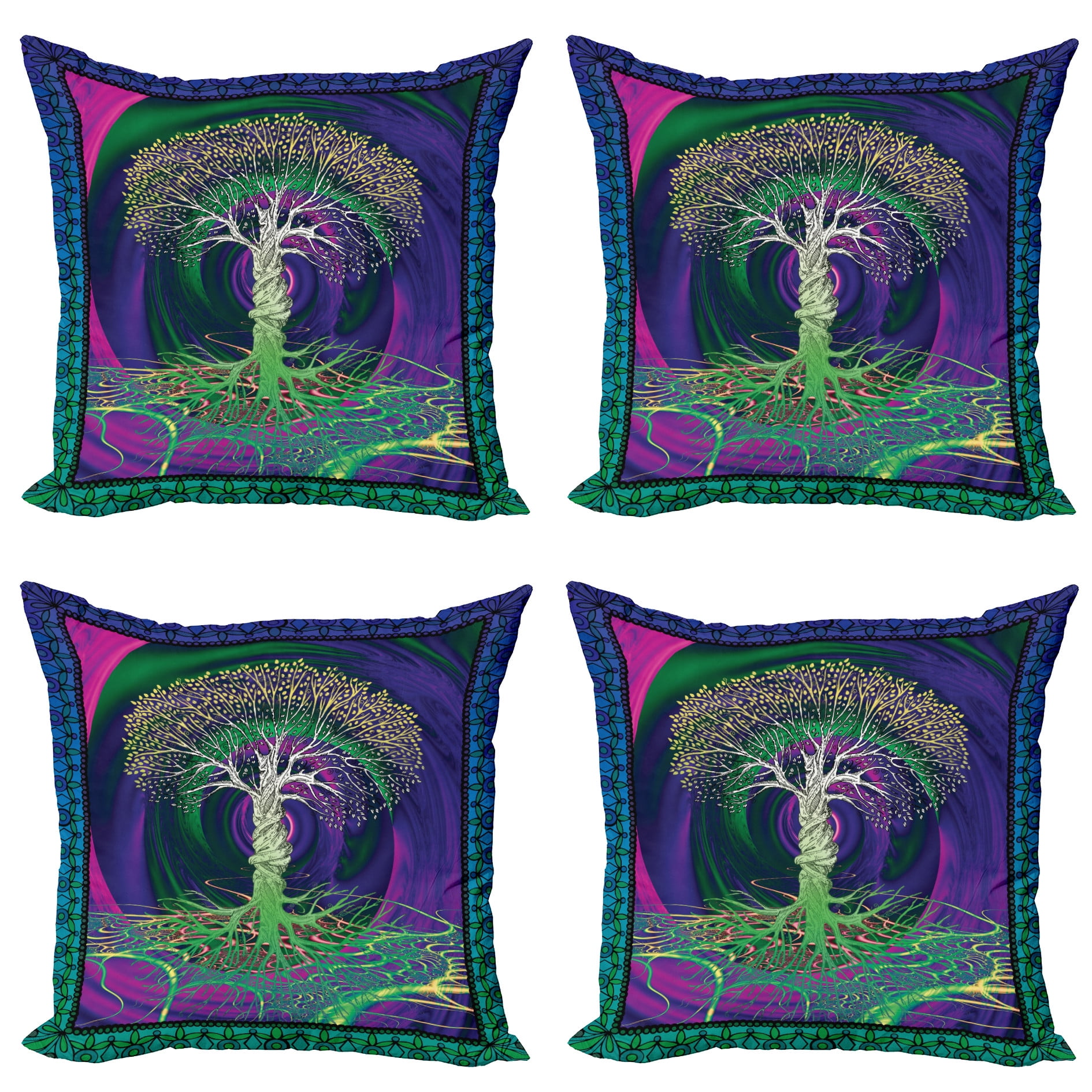 Ambesonne Nature Throw Pillow Cover 4 Pack, Digital Psychedelic Art, 24 ...