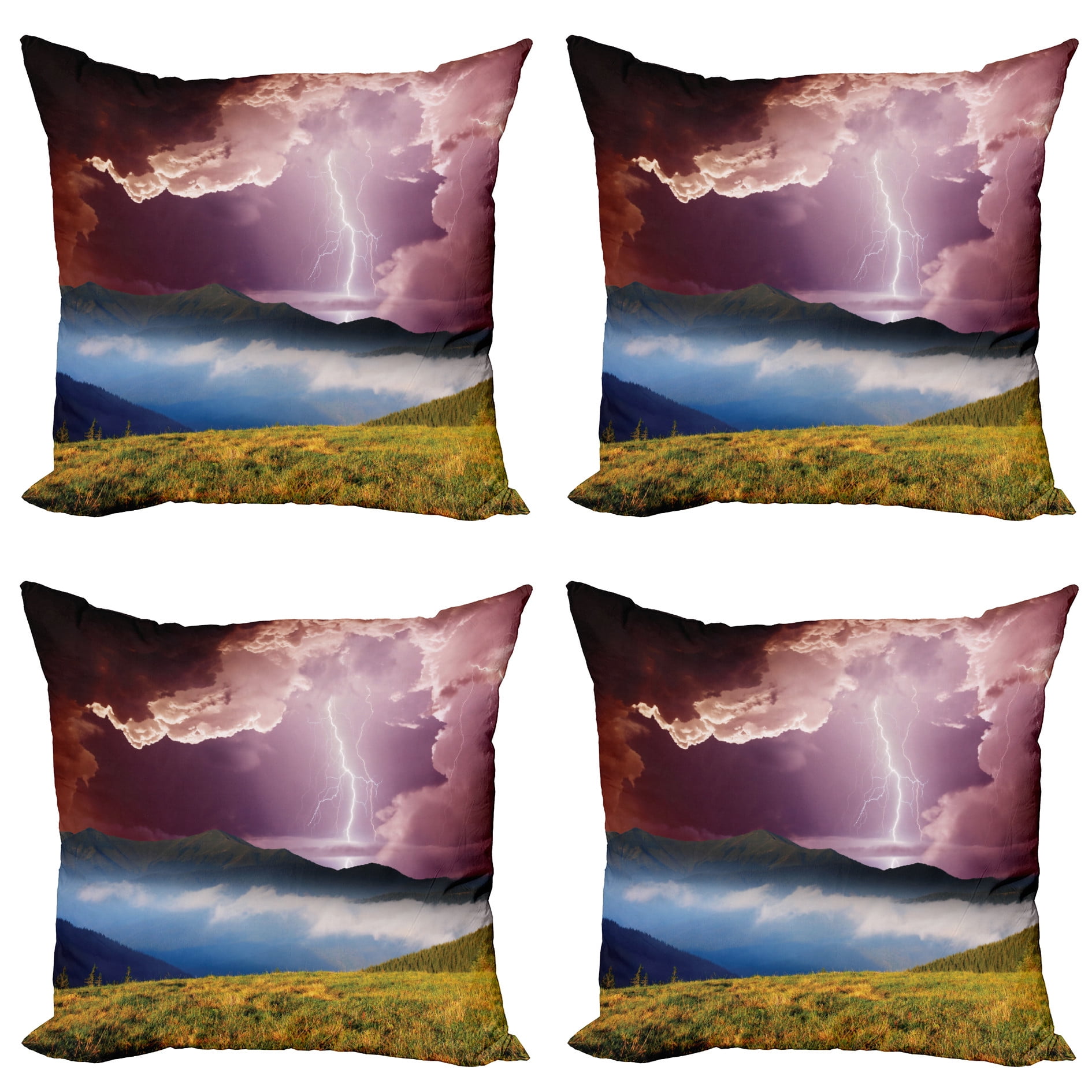 Ambesonne Nature Throw Pillow Cover 4 Pack, Earth Storm Rays Rural, 20 ...