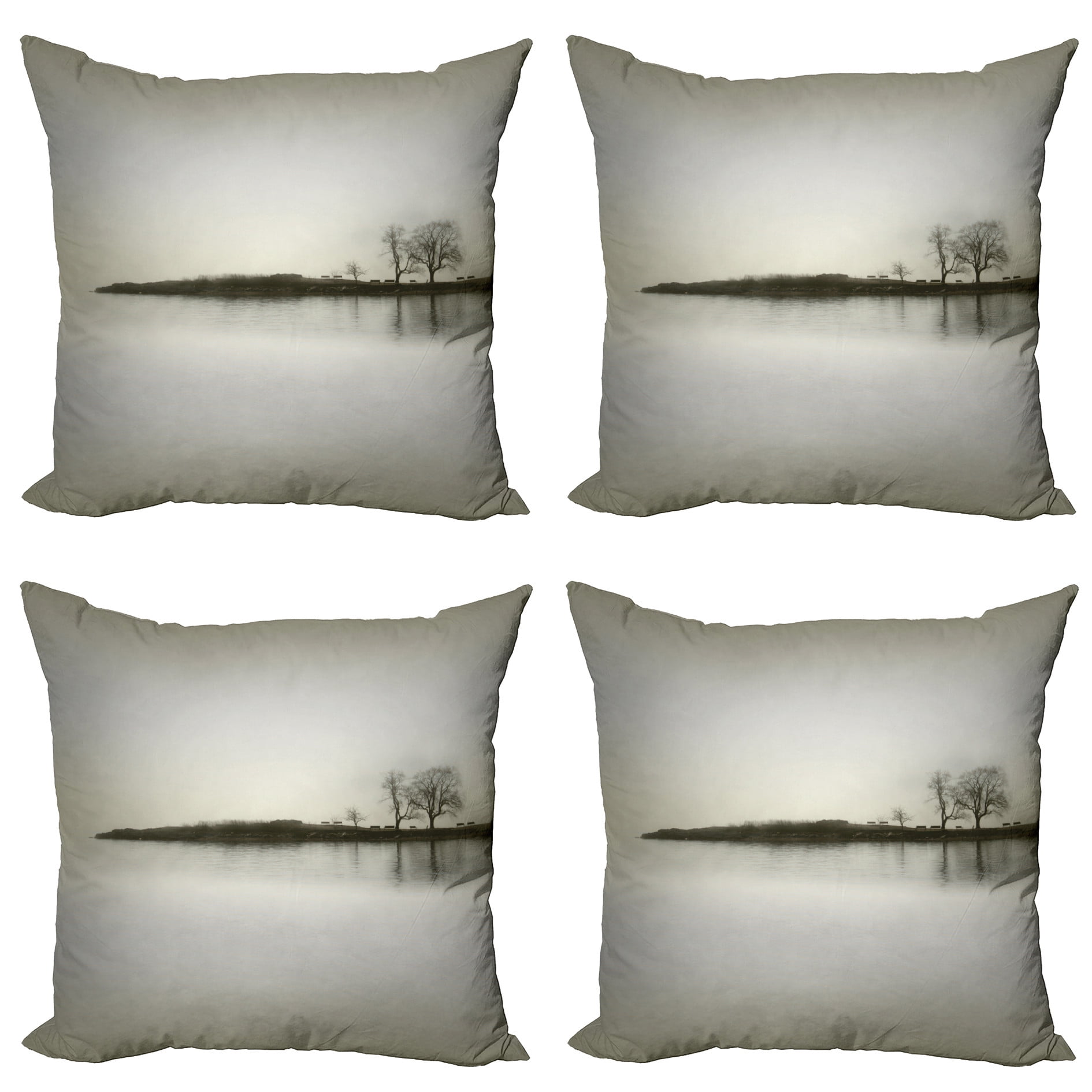 Ambesonne Nature Throw Pillow Cover 4 Pack, Fall Trees on Island, 24 ...