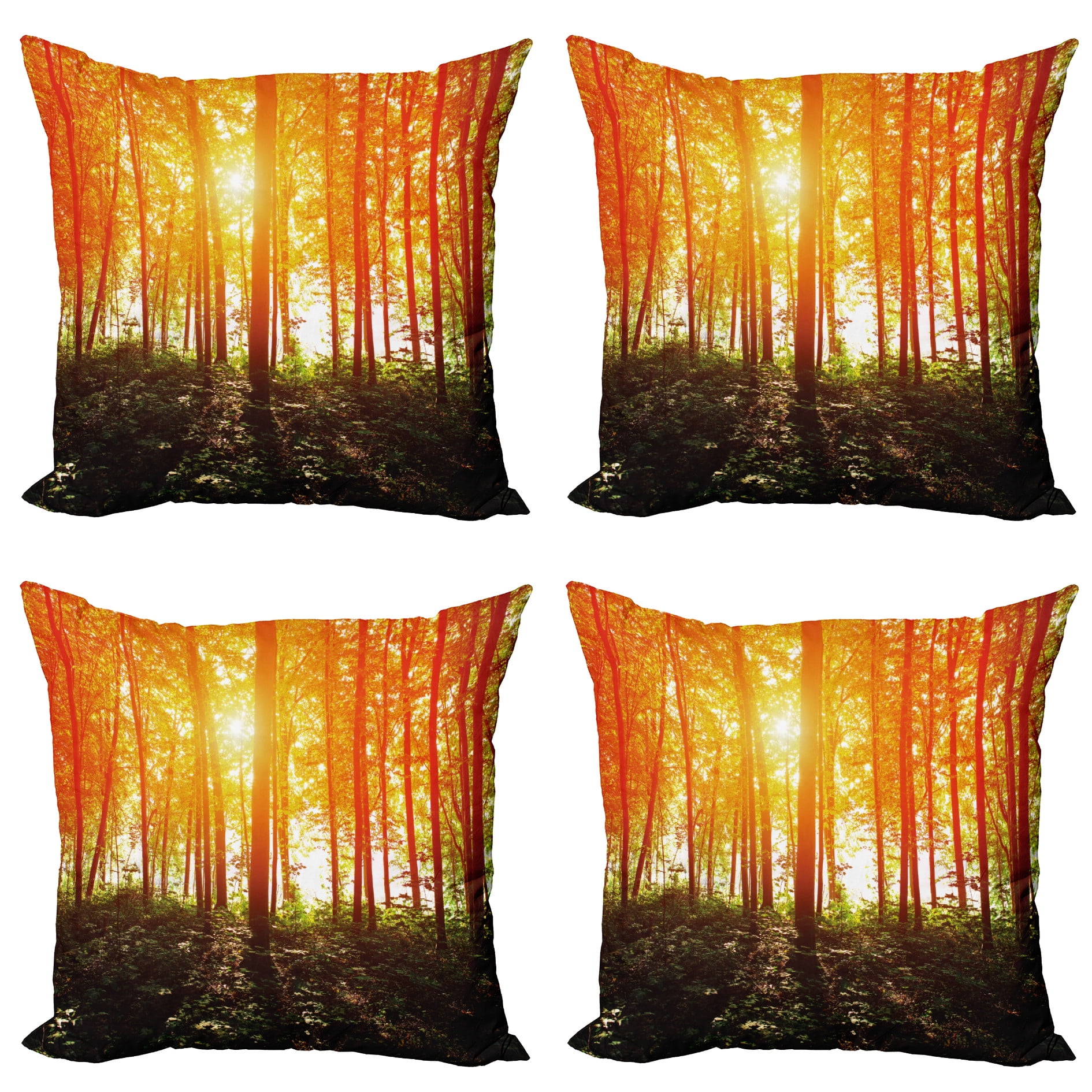 Ambesonne Nature Throw Pillow Cover 4 Pack, Foggy Forest Scenery, 20 ...