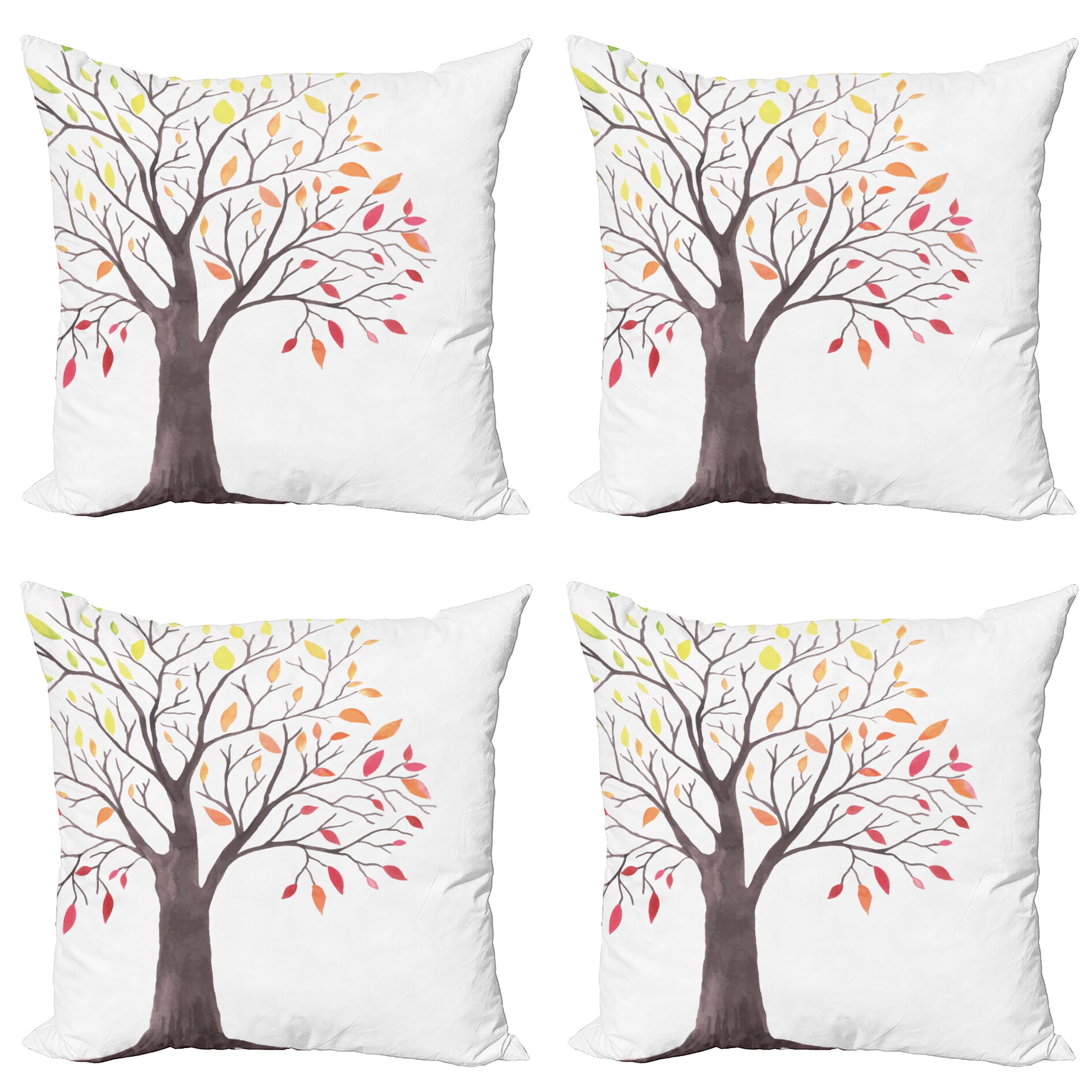 Ambesonne Nature Throw Pillow Cover 4 Pack, Forest Trees with Leaves ...