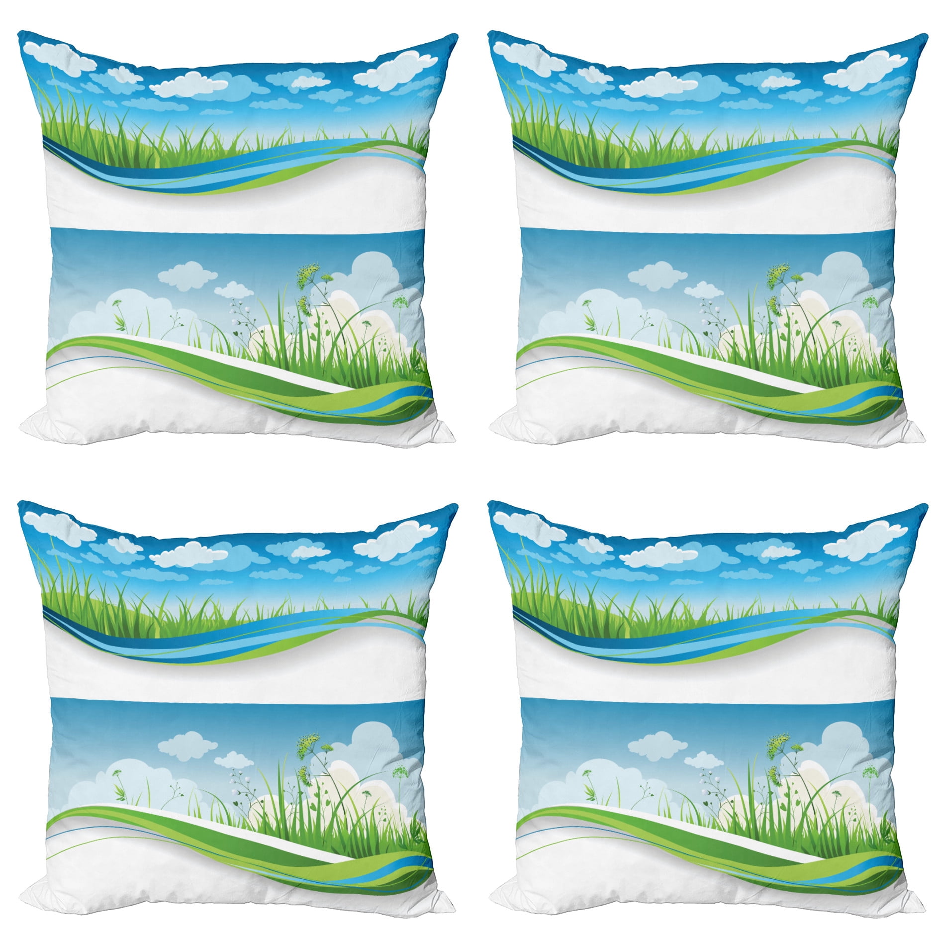 Ambesonne Nature Throw Pillow Cover 4 Pack, Fresh Summer Fields Eco, 16 ...