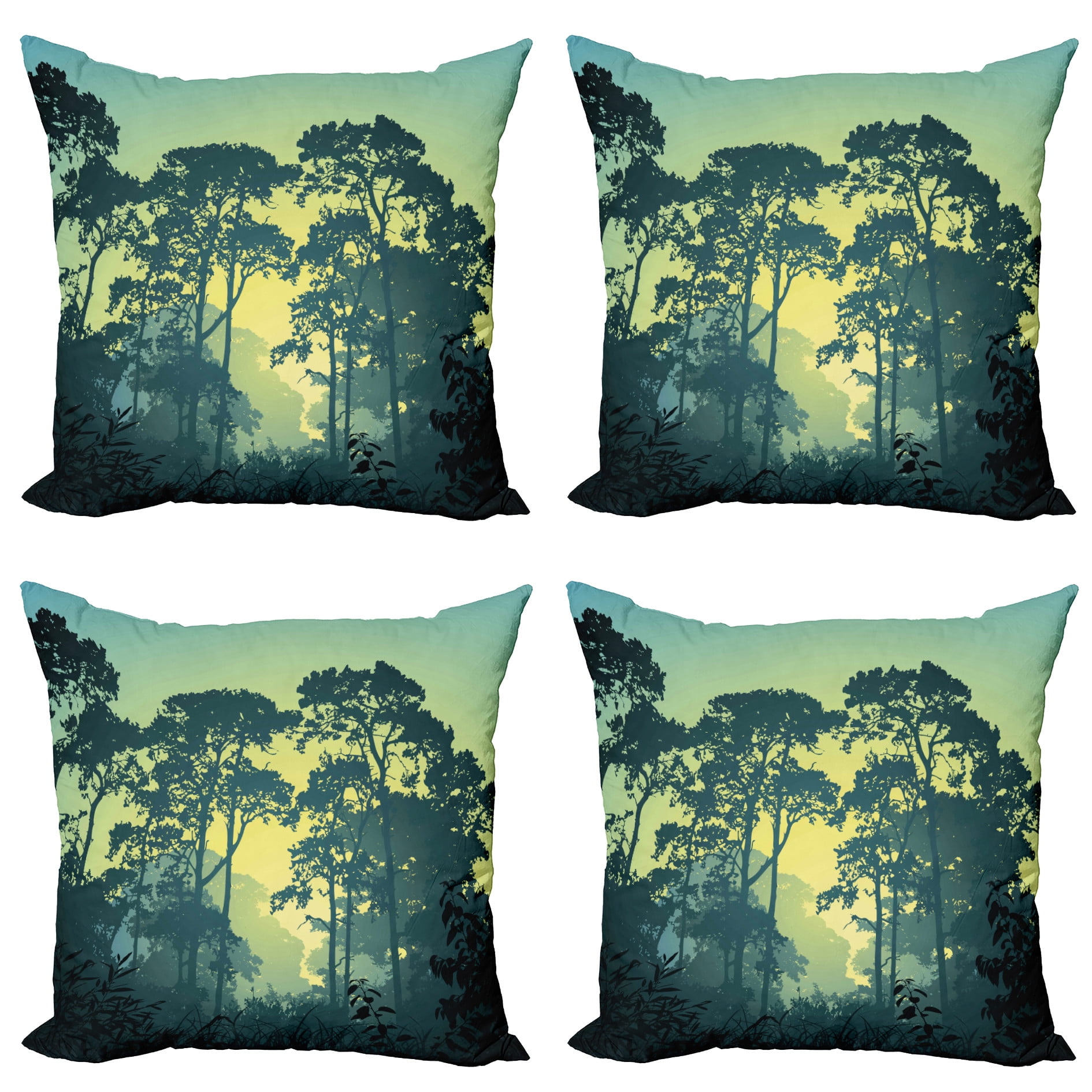 Ambesonne Nature Throw Pillow Cover 4 Pack, Mist Forest Trees Scene, 18 ...