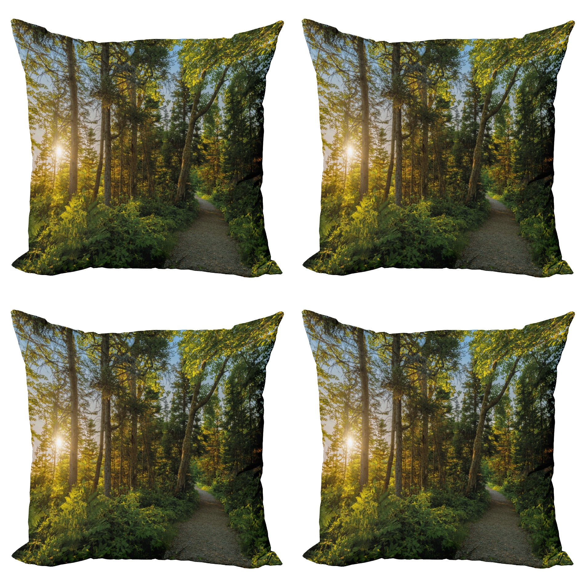 Ambesonne Nature Throw Pillow Cover 4 Pack, National Park Trees Path ...