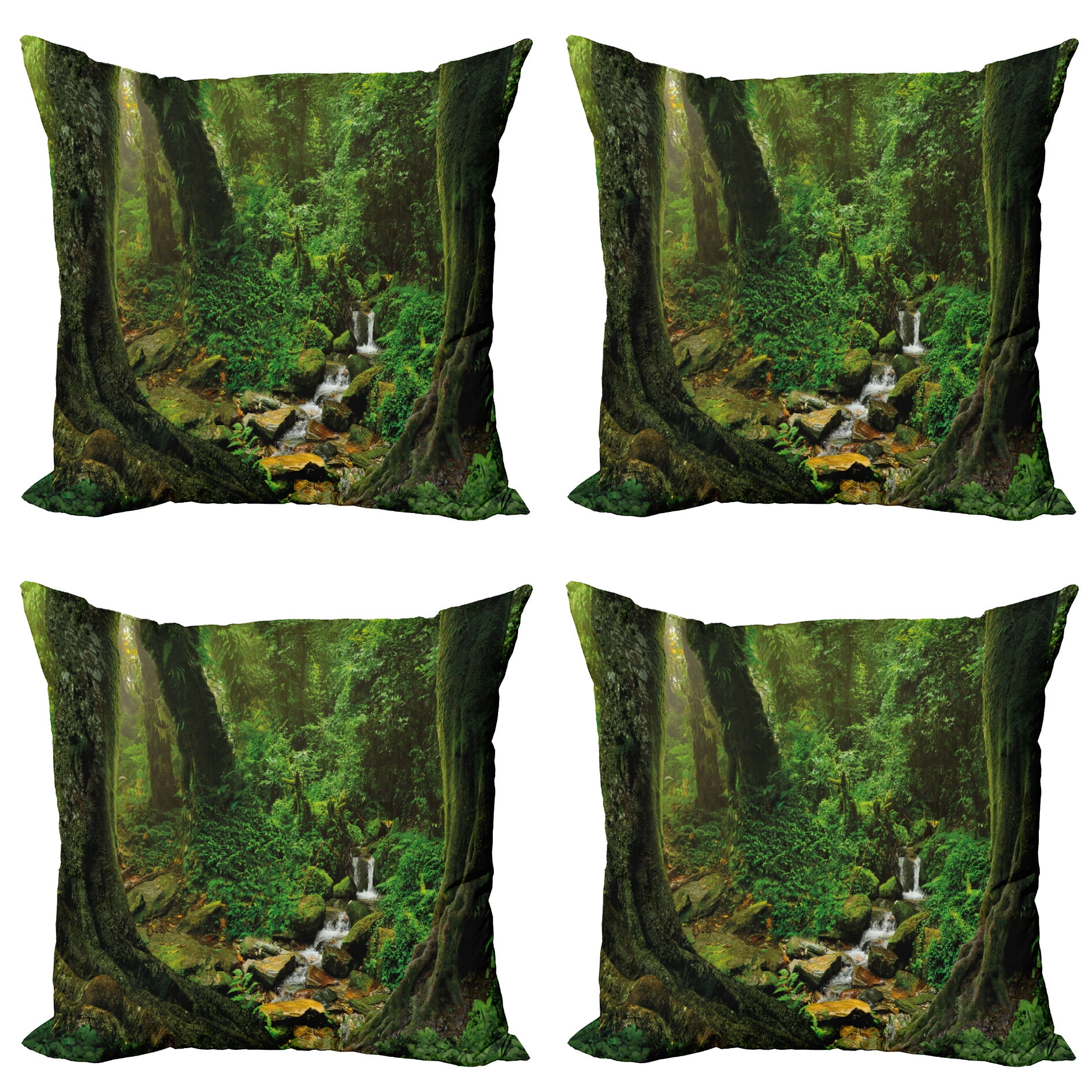 Ambesonne Nature Throw Pillow Cover 4 Pack, Nepal Jungle Forest, 18 ...