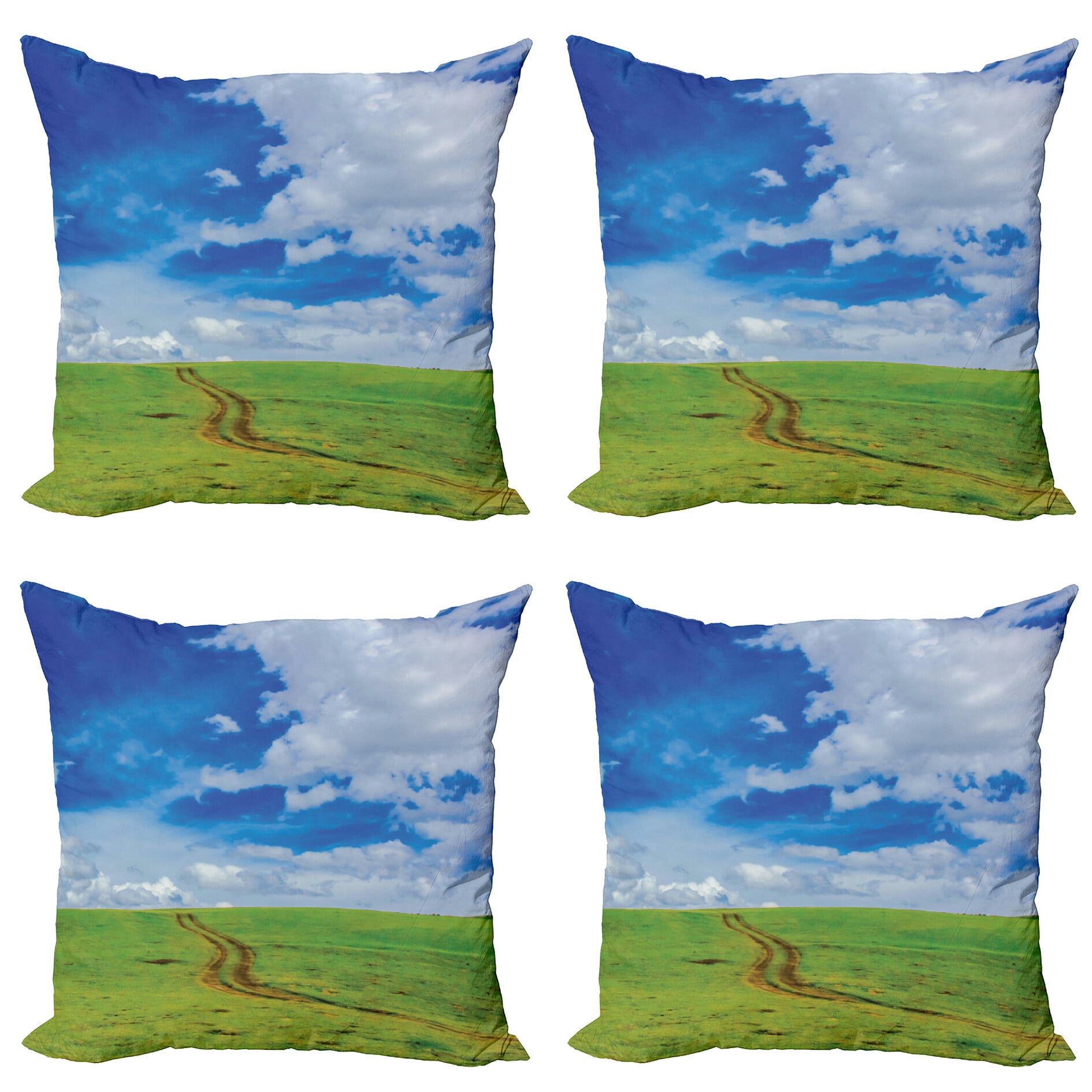 Ambesonne Nature Throw Pillow Cover 4 Pack, Path in Meadow Rural, 16 ...