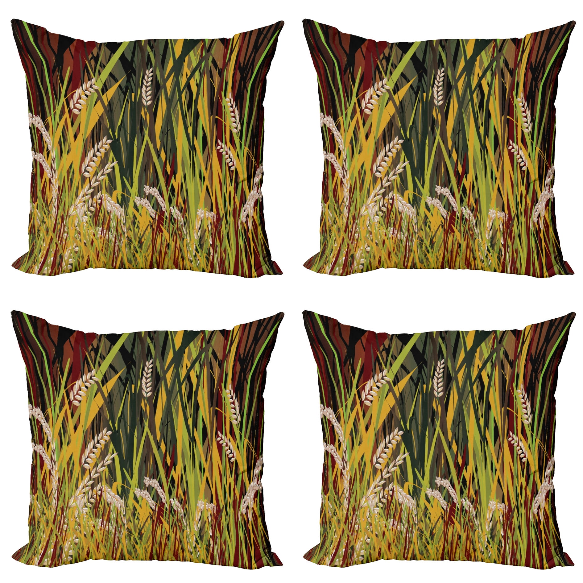 Ambesonne Nature Throw Pillow Cover 4 Pack, Plant Forest Farm Leaves ...