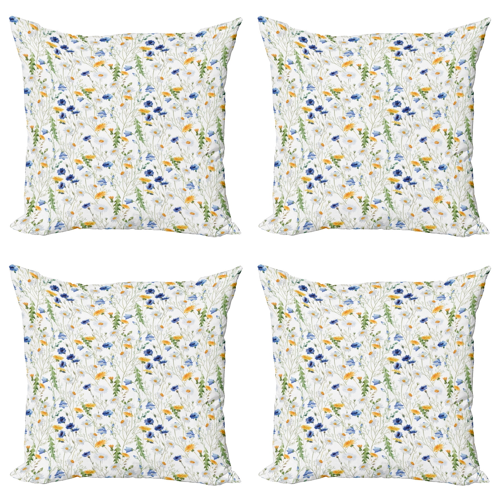 Ambesonne Nature Throw Pillow Cover 4 Pack, Poppies Daisies Rural, 16 ...
