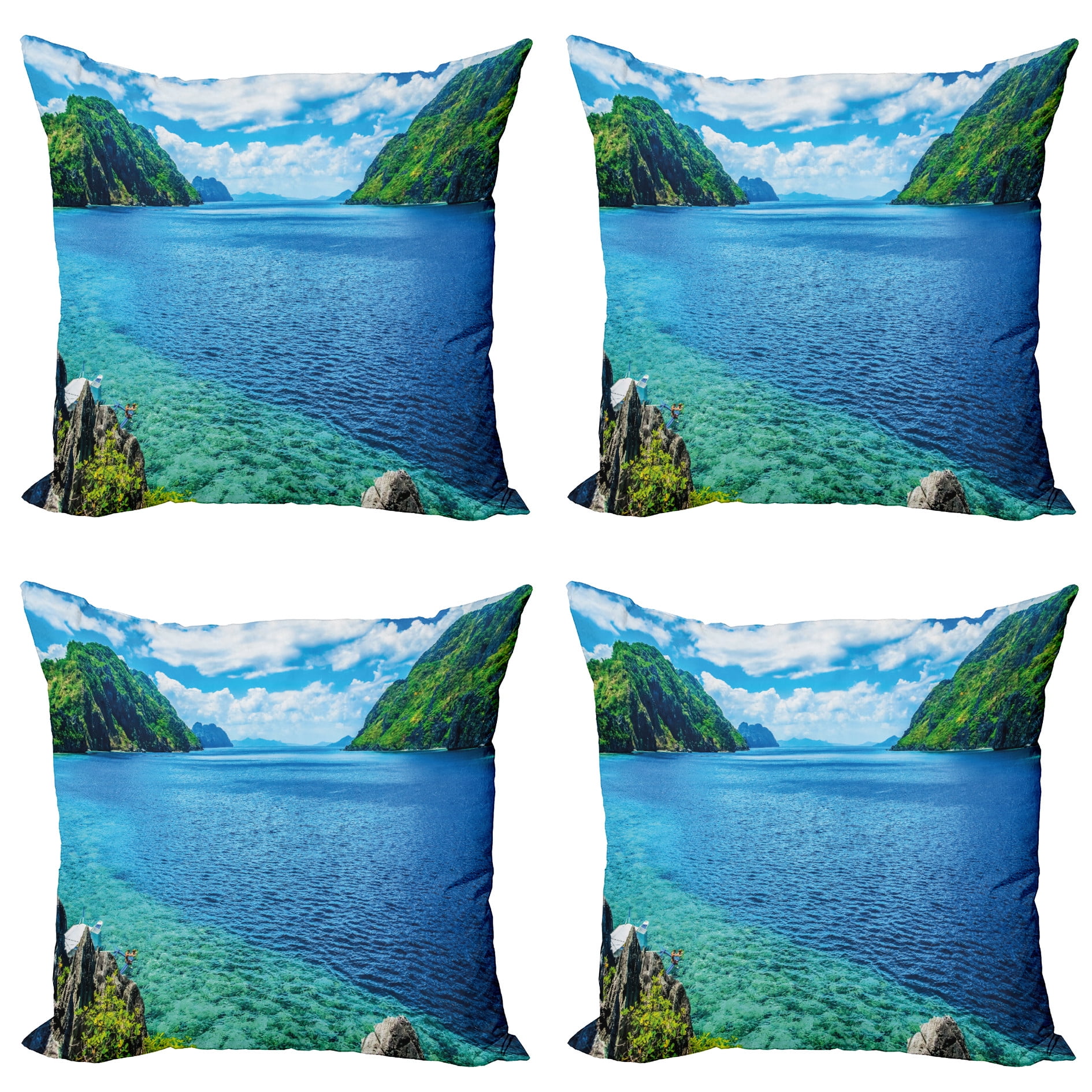 Ambesonne Nature Throw Pillow Cover 4 Pack, Scenic View of Palawan, 20 ...