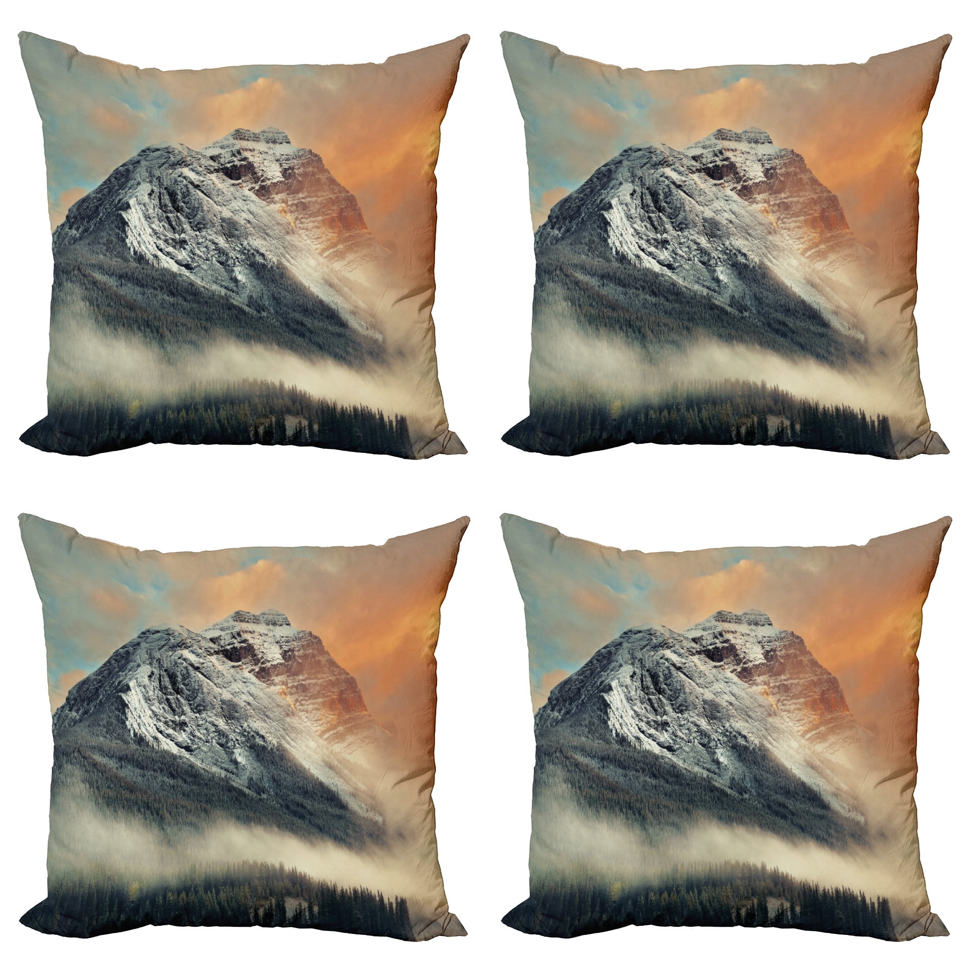 Ambesonne Nature Throw Pillow Cover 4 Pack, Snowy Peak Mountain, 24 ...