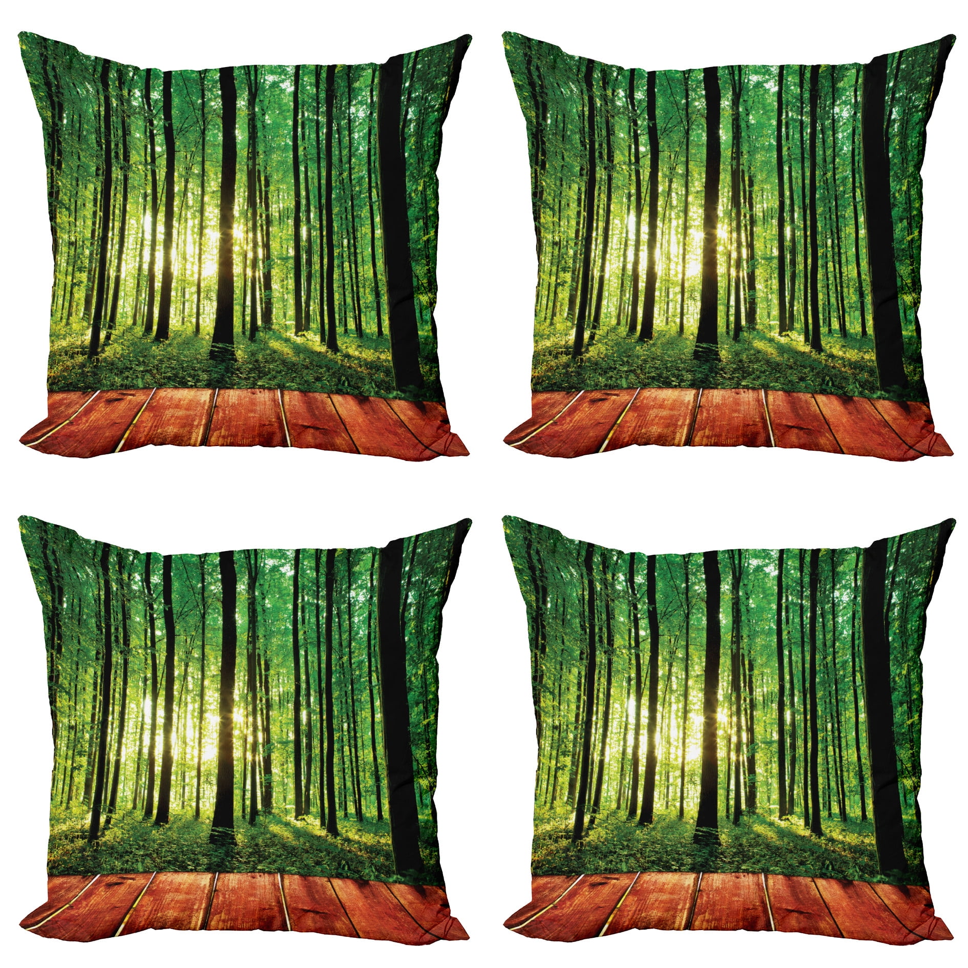 Ambesonne Nature Throw Pillow Cover 4 Pack, Sunlight Forest Trees, 18 ...
