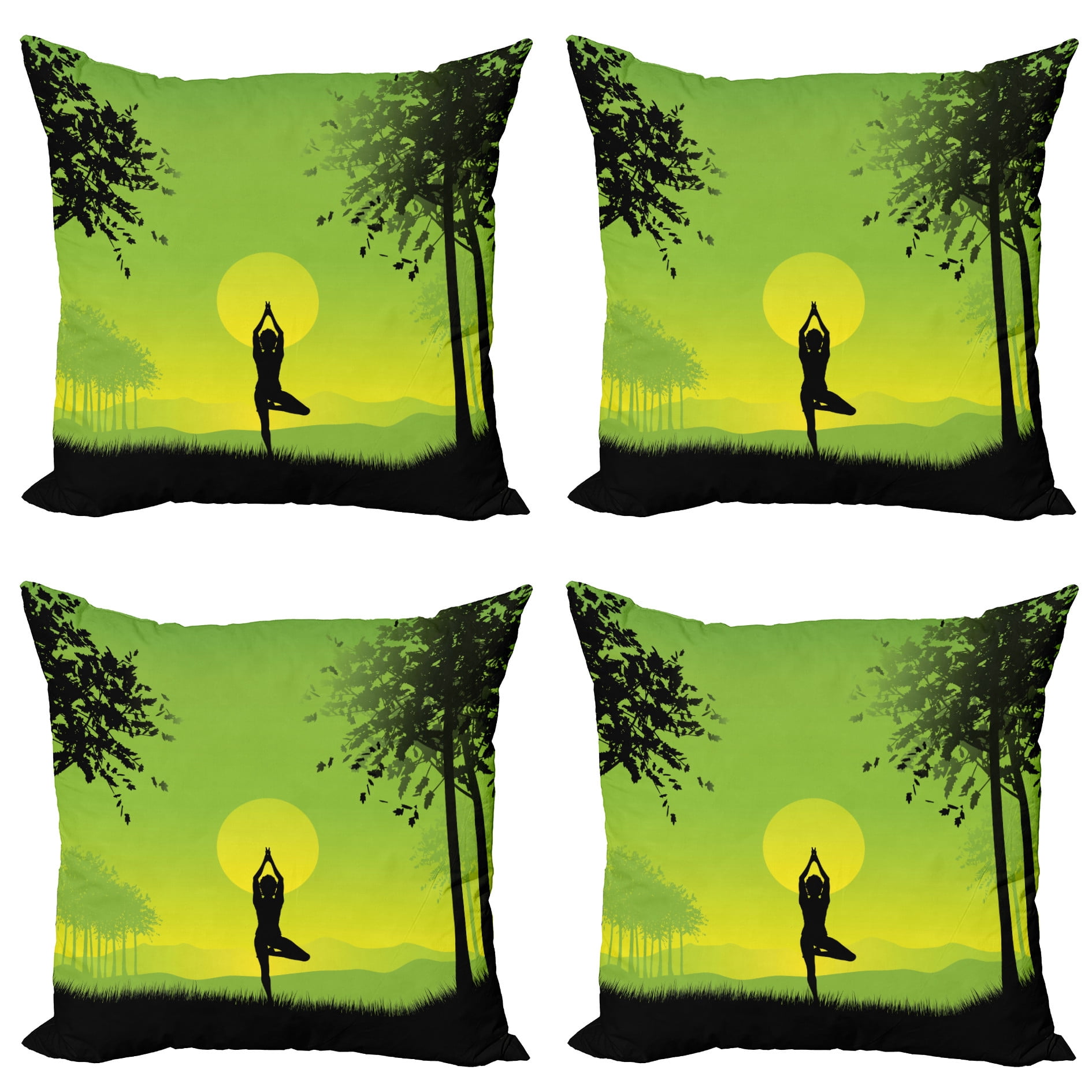 Ambesonne Nature Throw Pillow Cover 4 Pack, Sunset Sky in Forest, 16 ...