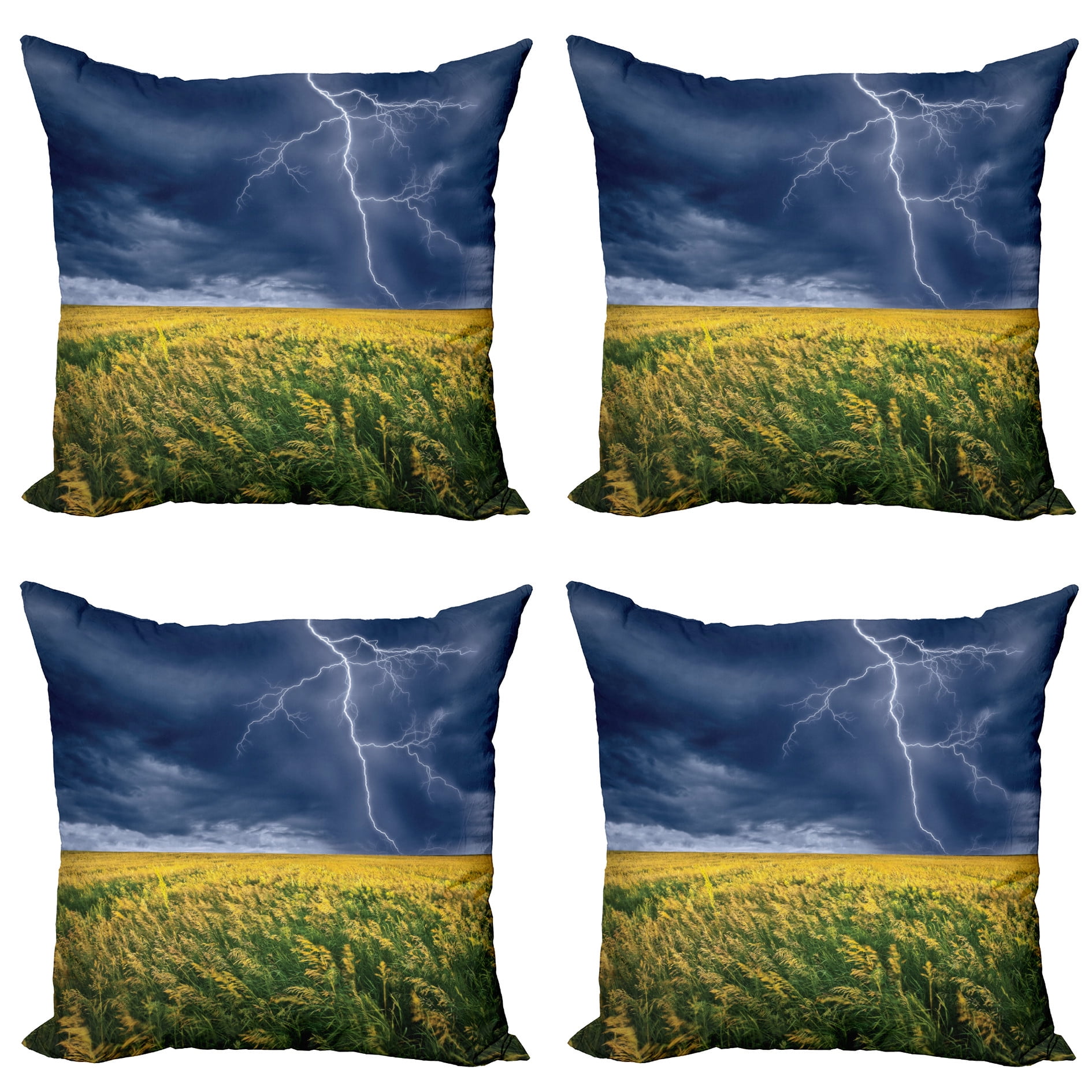 Ambesonne Nature Throw Pillow Cover 4 Pack, Thunder Bolt Rural Field ...