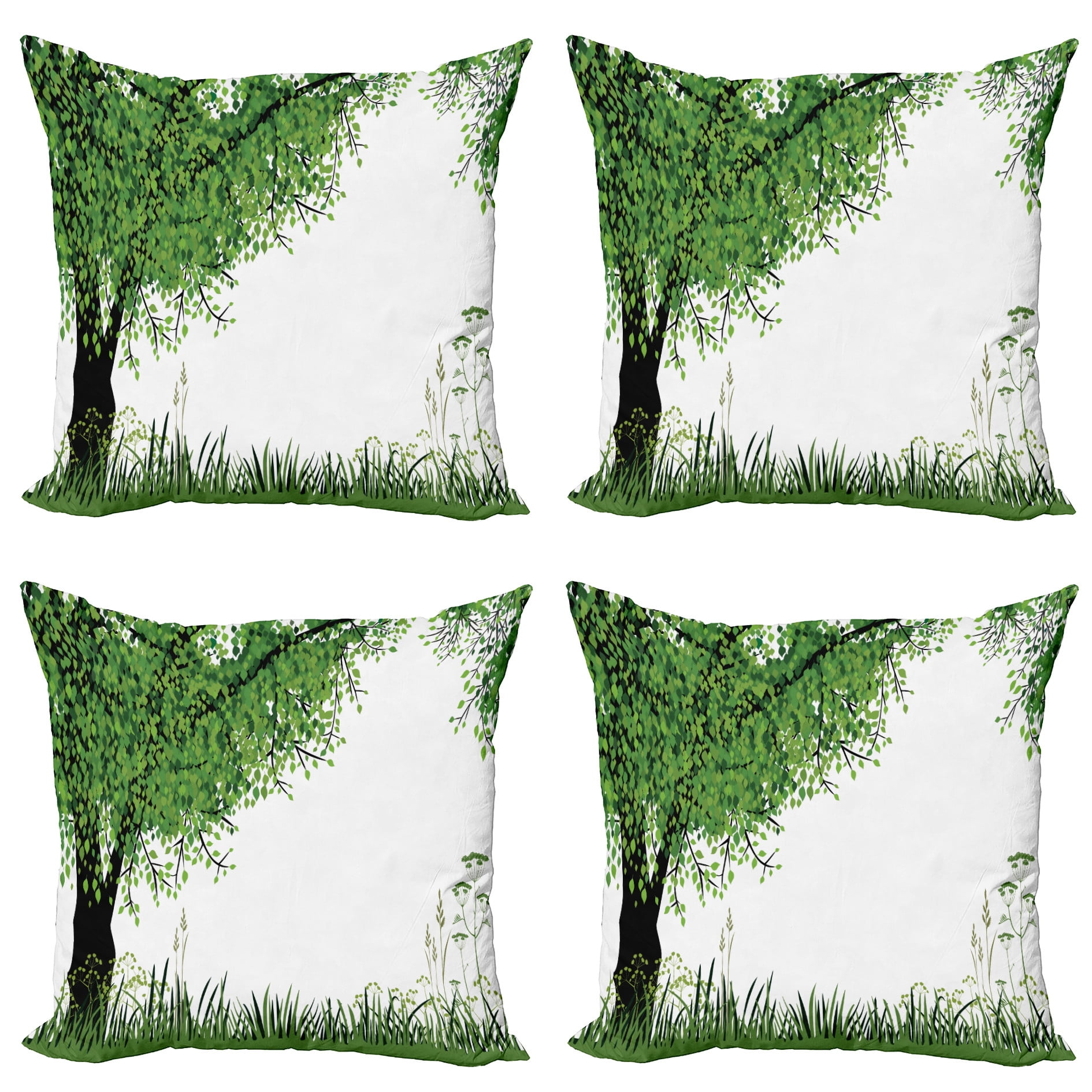 Ambesonne Nature Throw Pillow Cover 4 Pack, Tree Grass Summer, 18 ...