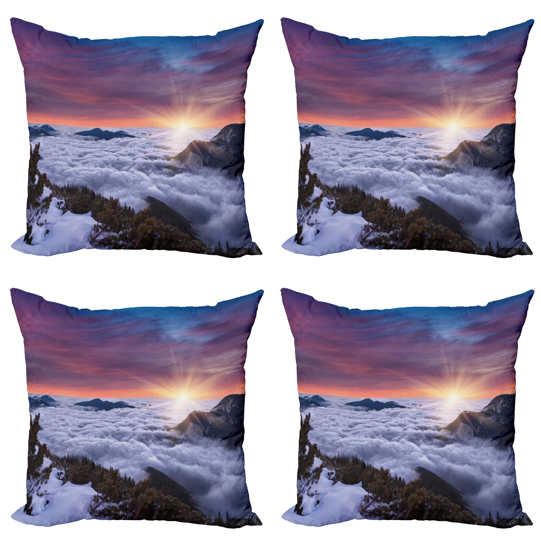 Ambesonne Nature Throw Pillow Cover 4 Pack, Winter Landscape Sunset, 24 ...