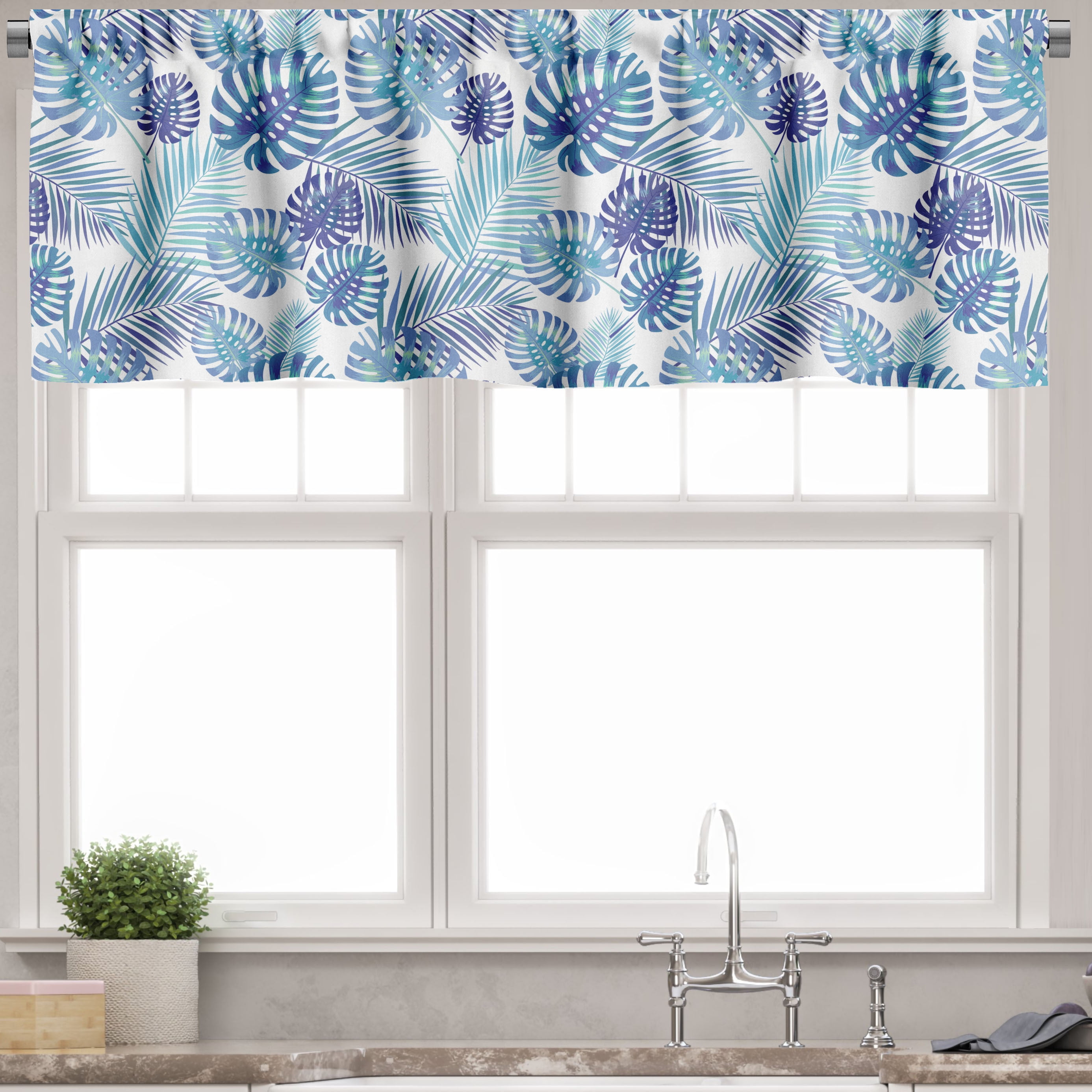 Ambesonne Nature Valance Pack of 2, Leaves in Shades of Blue, 42"X12 ...