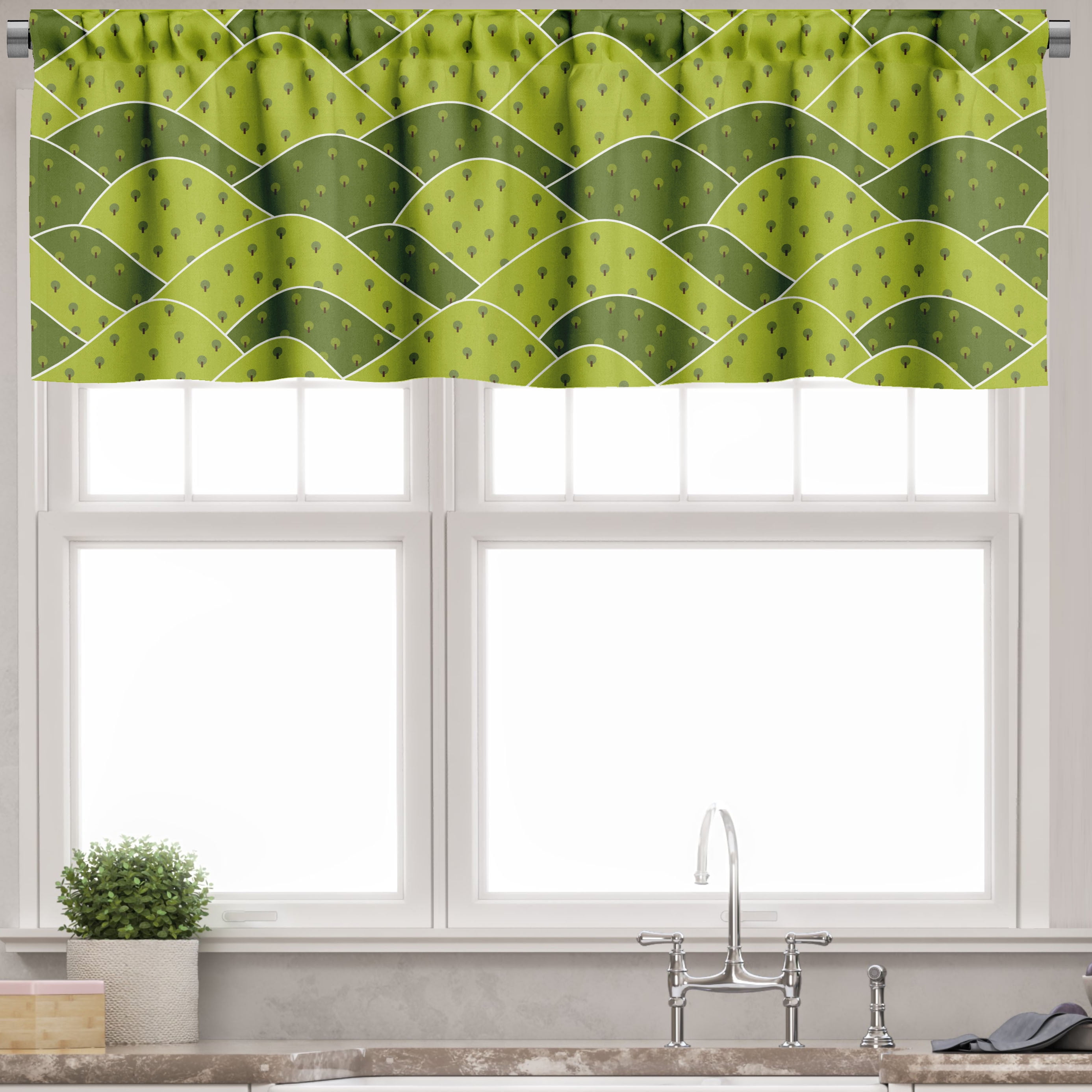 Ambesonne Nature Valance Pack of 2, Simple Art Trees Cartoon, 54"X18 ...