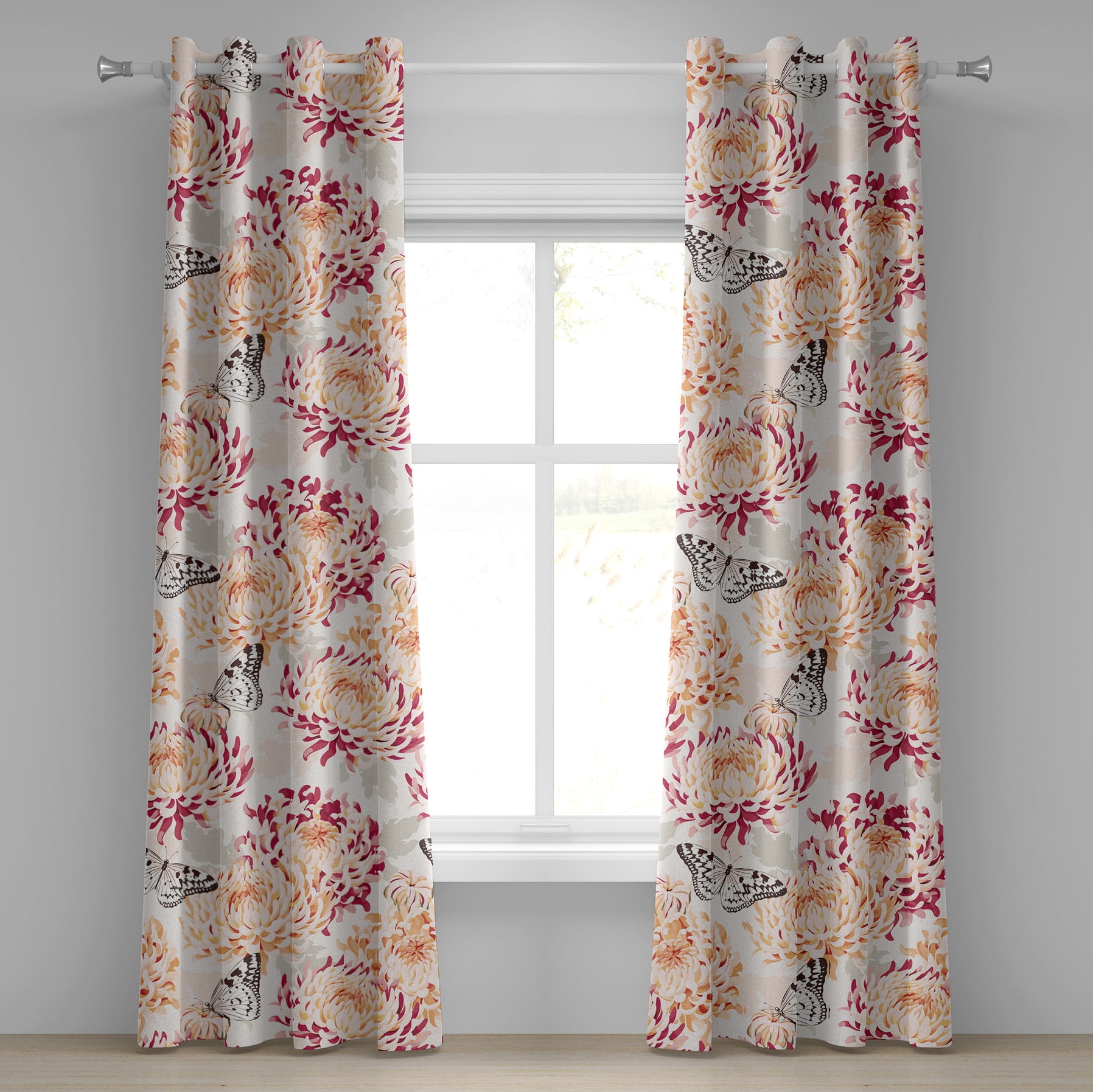 Ambesonne Nature Vibes Grommet Curtain, Chrystanthemum Print, 50"x84 ...