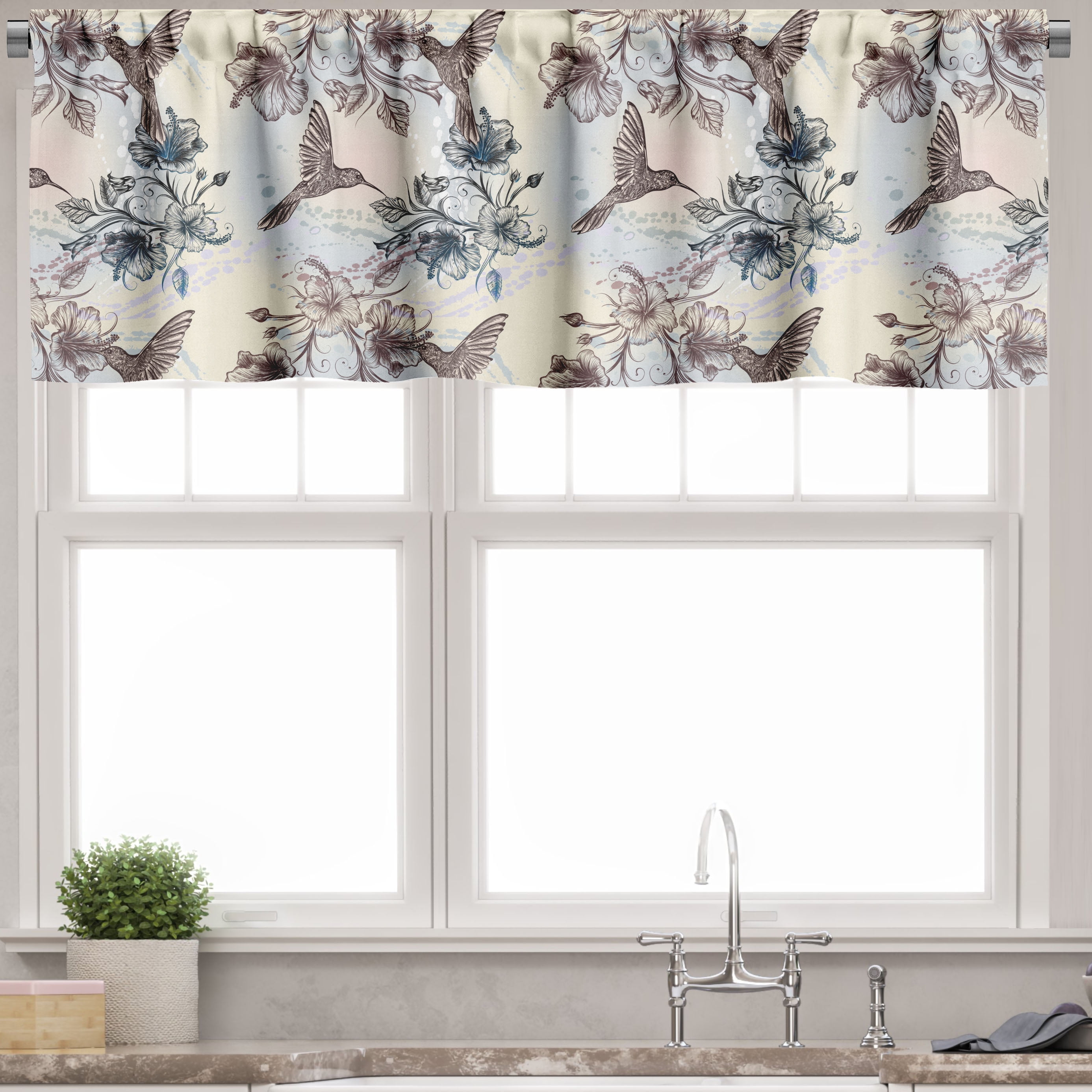 Ambesonne Nature Window Valance, Birds Hibiscus Flowers, 54" X 12 ...