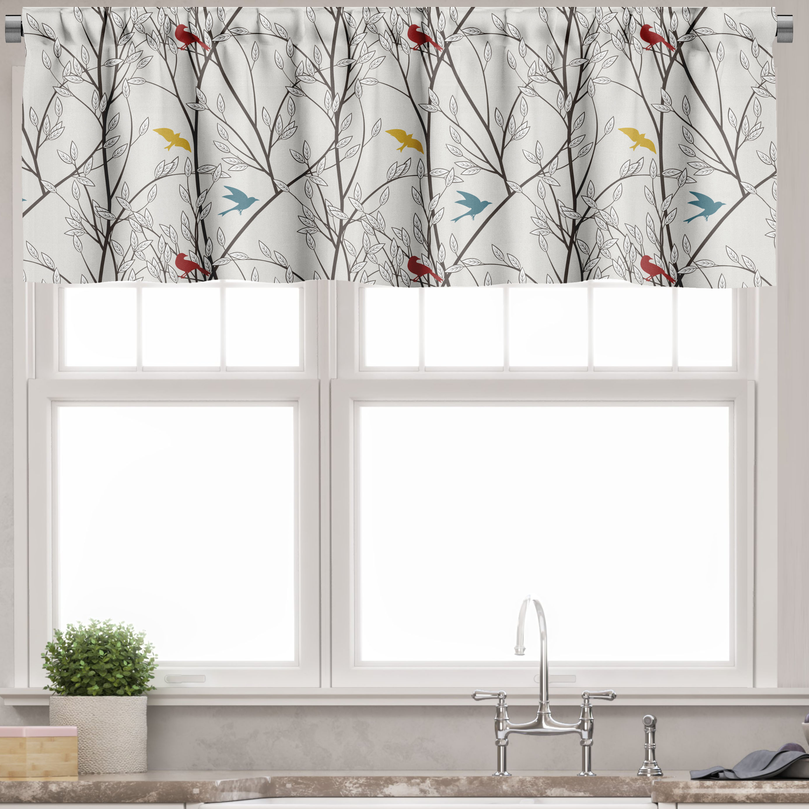 Ambesonne Nature Window Valance, Birds Wildlife Cartoon, 54" X 18 ...